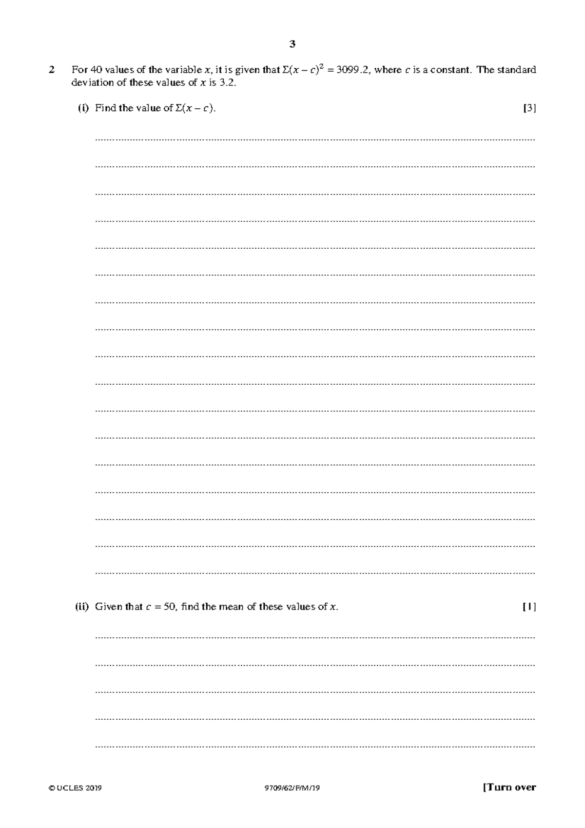 Variance and SD Past Papers - 2 For 40 values of the variabledeviation ...