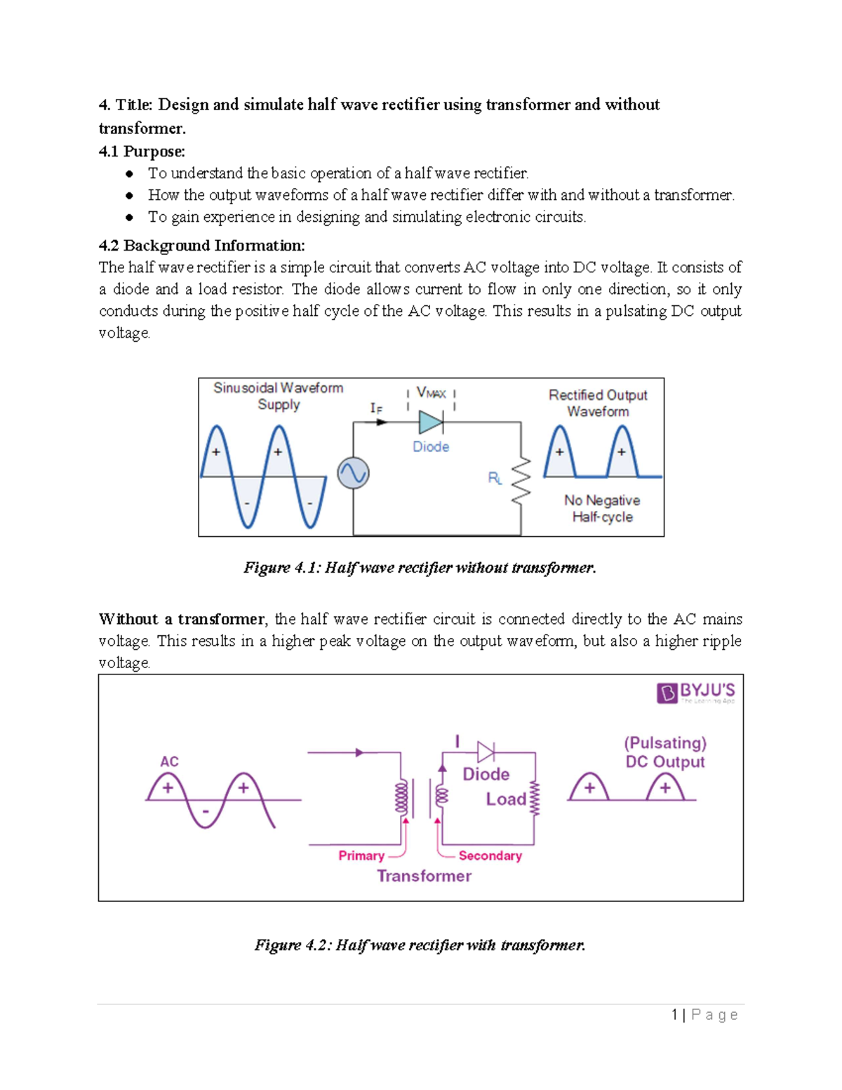 4. Half wave rectifier - 1. Basic circuit analysis concepts 2. Different types of circuit - Studocu