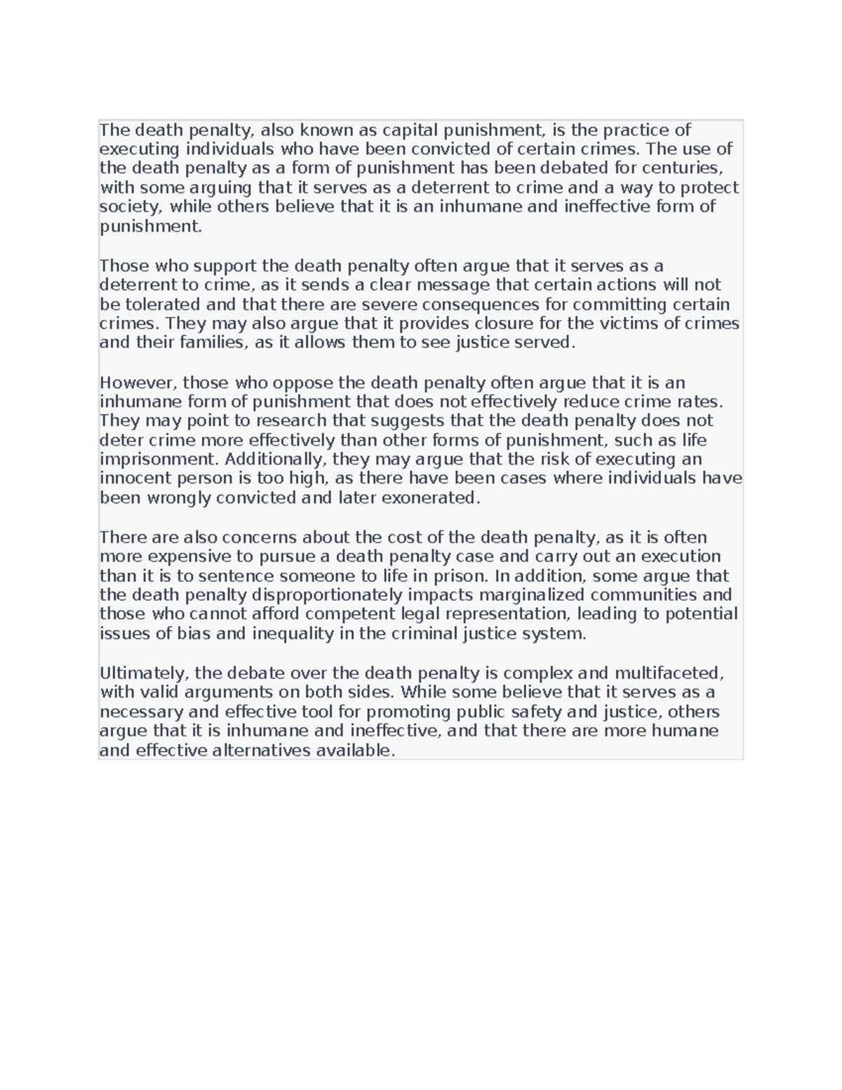 The death penalty - The use of the death penalty as a form of ...