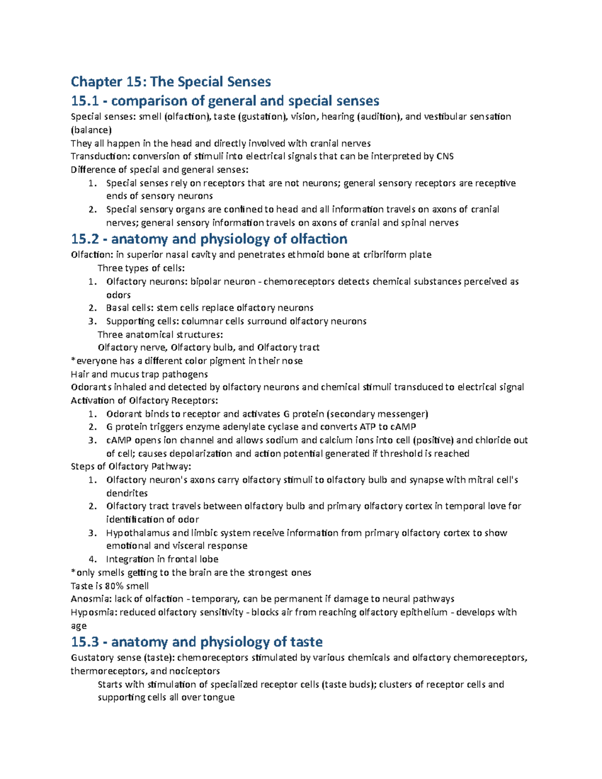 Chapter 15 - the special senses - Chapter 15: The Special Senses 15 ...