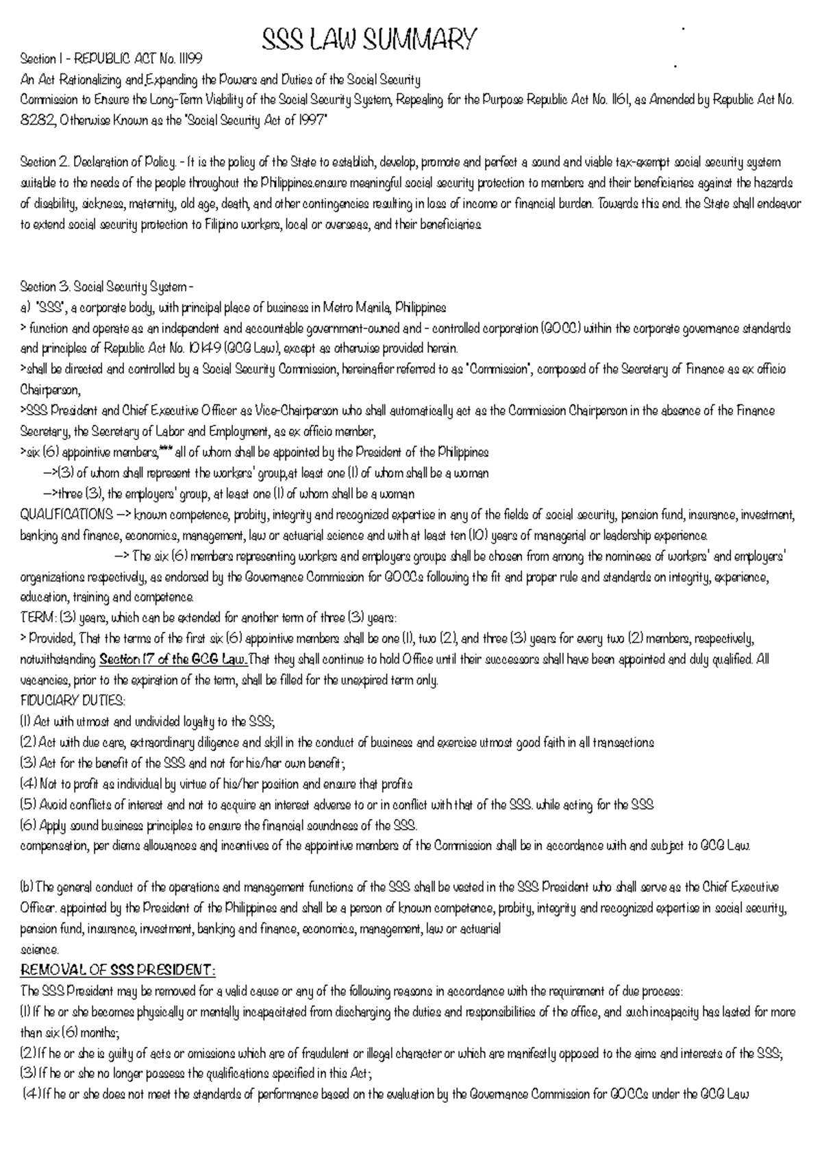 SSS LAW Summary - hope it helps - SSS LAW SUMMARY Section 1 - REPUBLIC ...