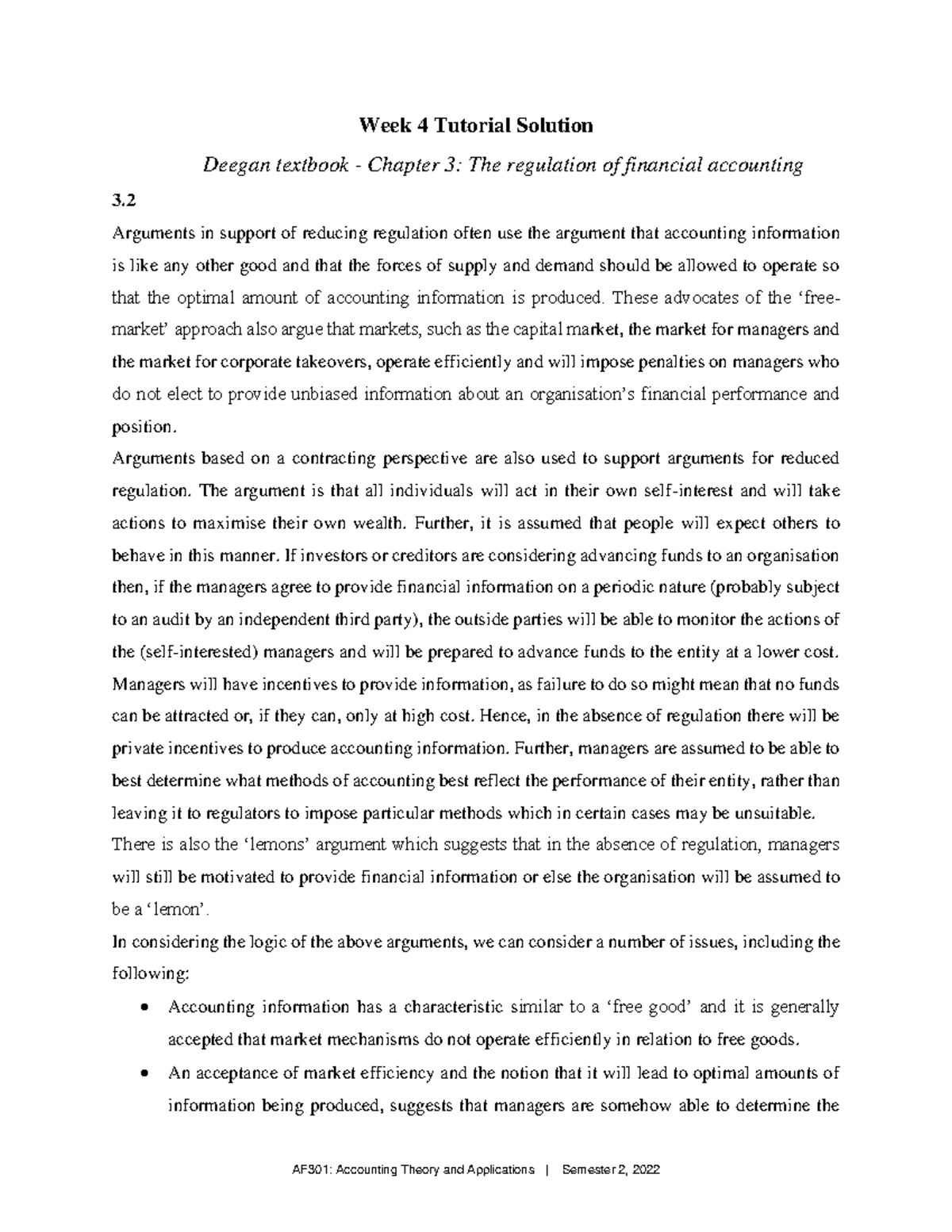 AF301 Week 4 Tutorial Solution - Week 4 Tutorial Solution Deegan textbook - Chapter 3: The - Studocu