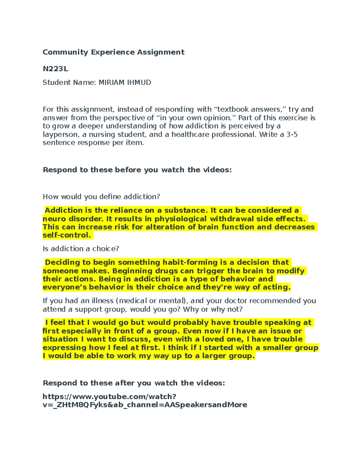 Community Experience Assignment - Community Experience Assignment N223L ...