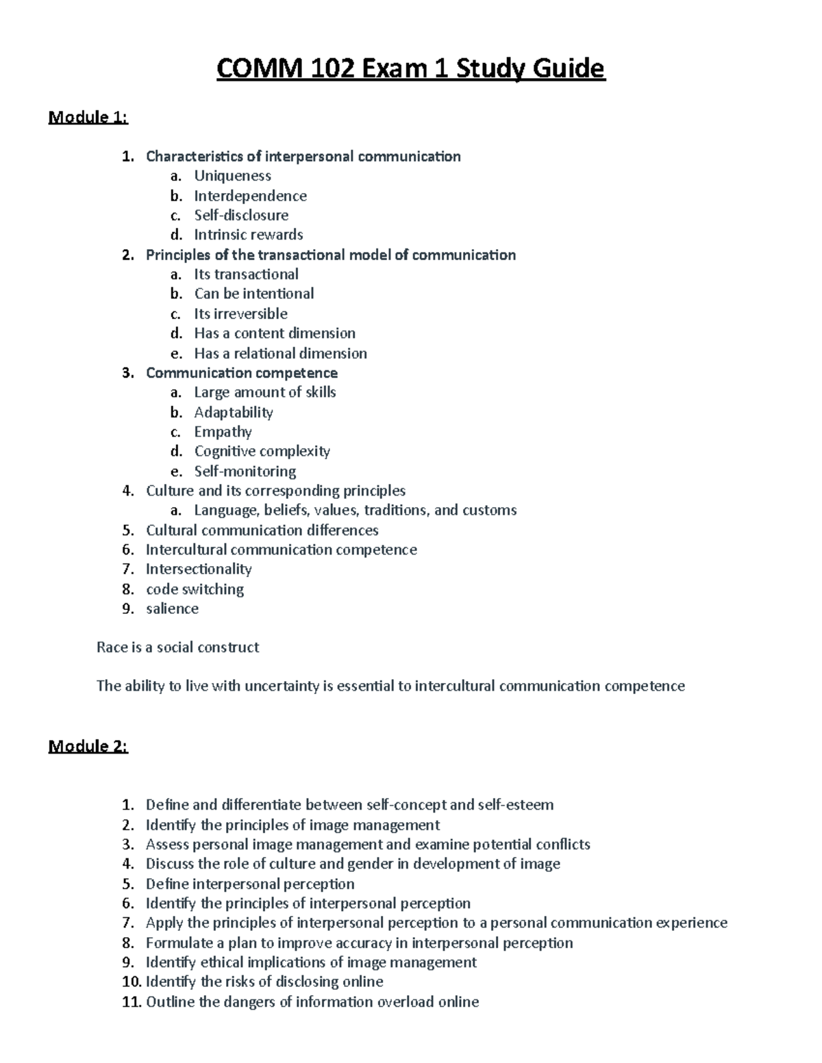 COMM102 study guide exam 1 - COMM 102 Exam 1 Study Guide Module 1: 1. Characteristics of - Studocu