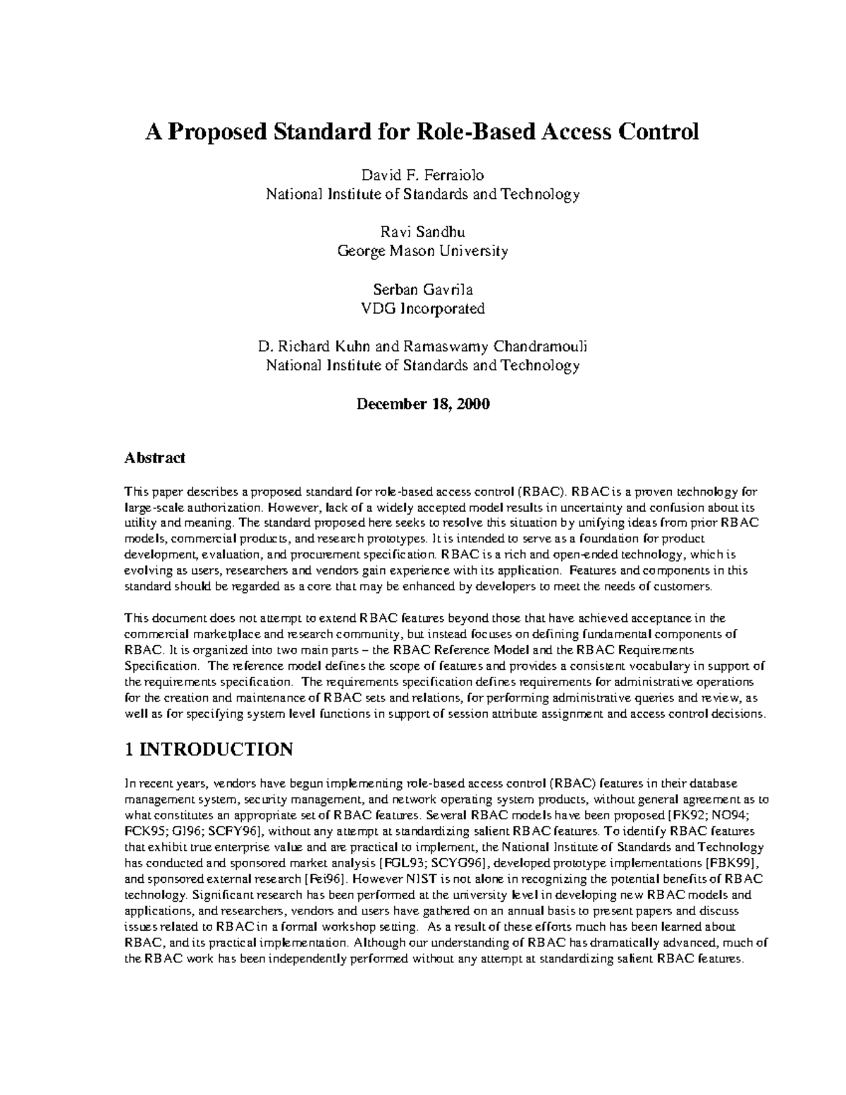 RBAC Standard 2nd edition - A Proposed Standard for Role-Based Access ...