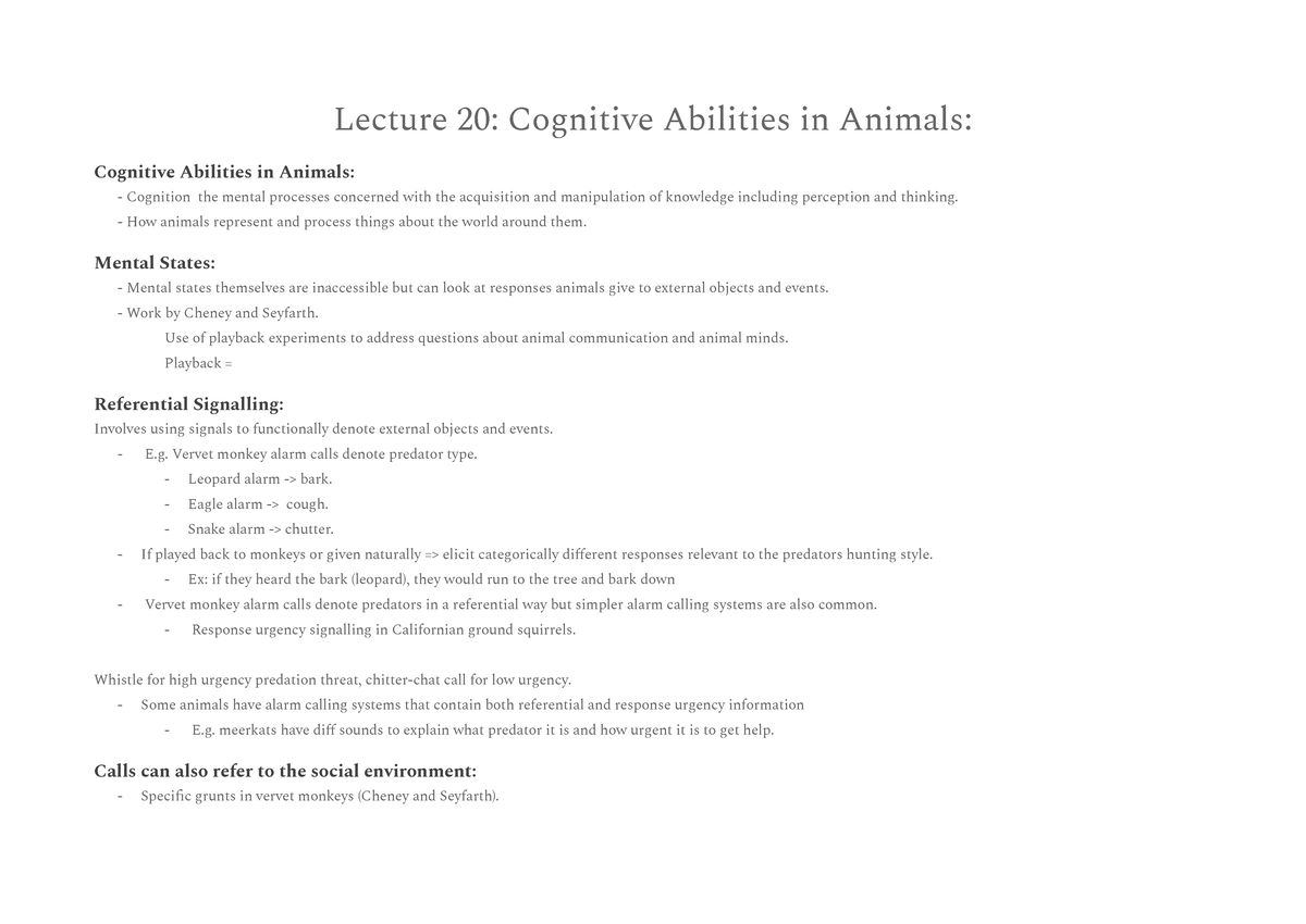 20.Cognitive Abilities in Animals - Lecture 20: Cognitive Abilities in ...