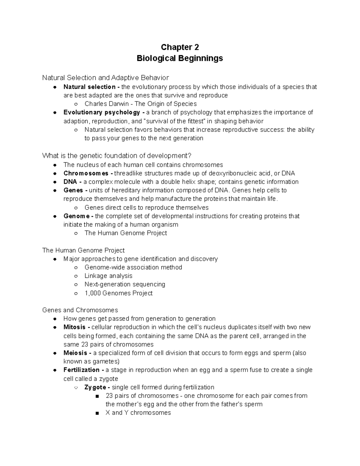 Chapter 2 - Chapter 2 Biological Beginnings Natural Selection and ...