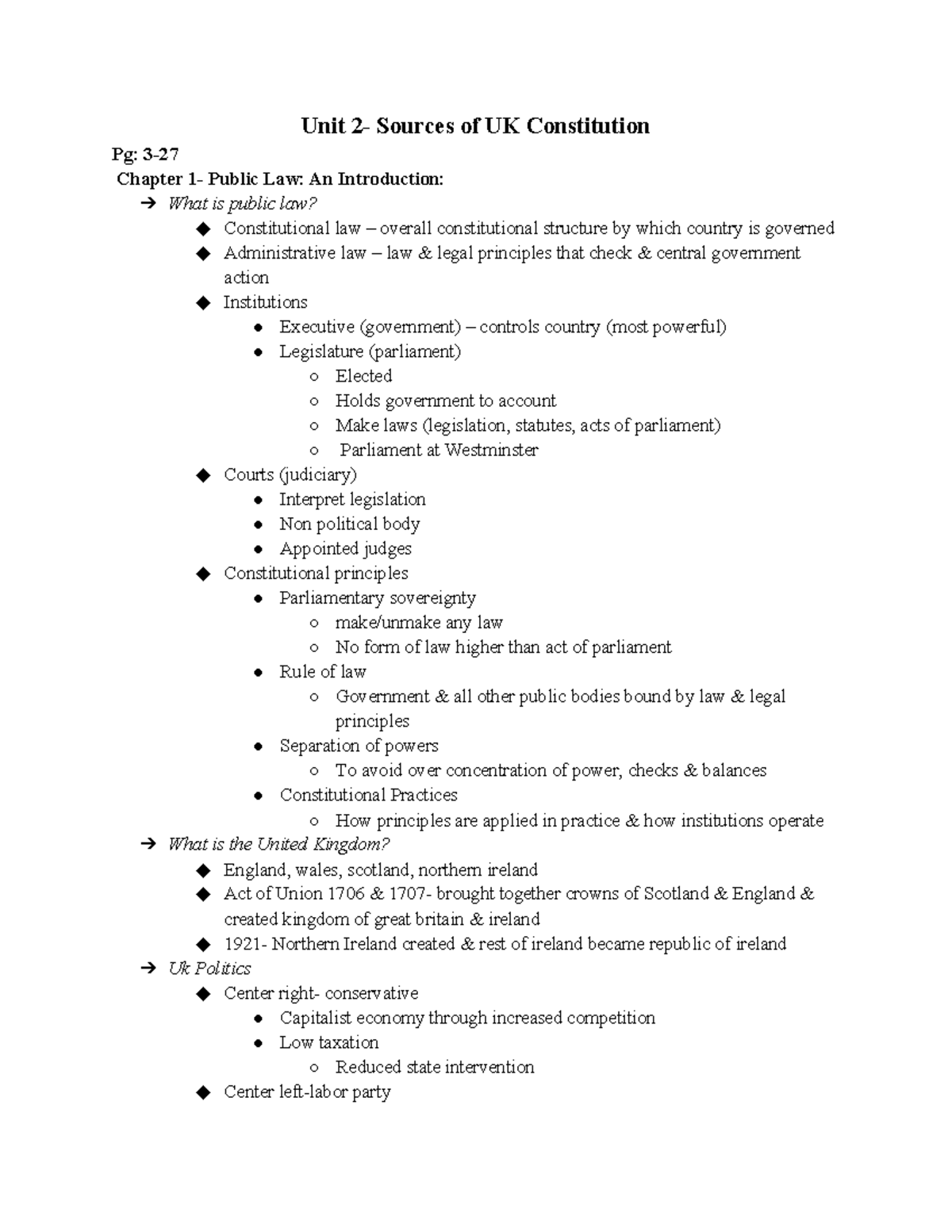 Unit 2- Sources of UK Constitution Reading Notes - Unit 2- Sources of ...