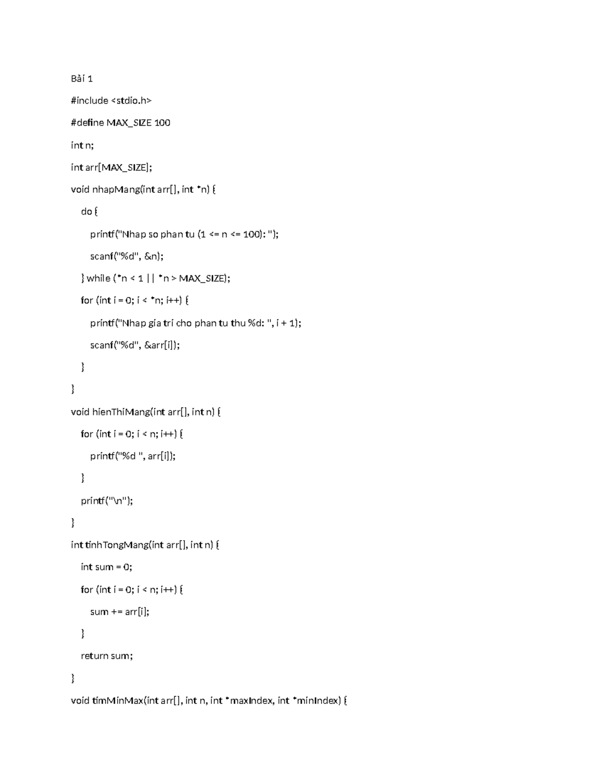 Bài tập chương 5 - Bài 1 #include #define MAX_SIZE 100 int n; int arr[MAX_SIZE]; void - Studocu