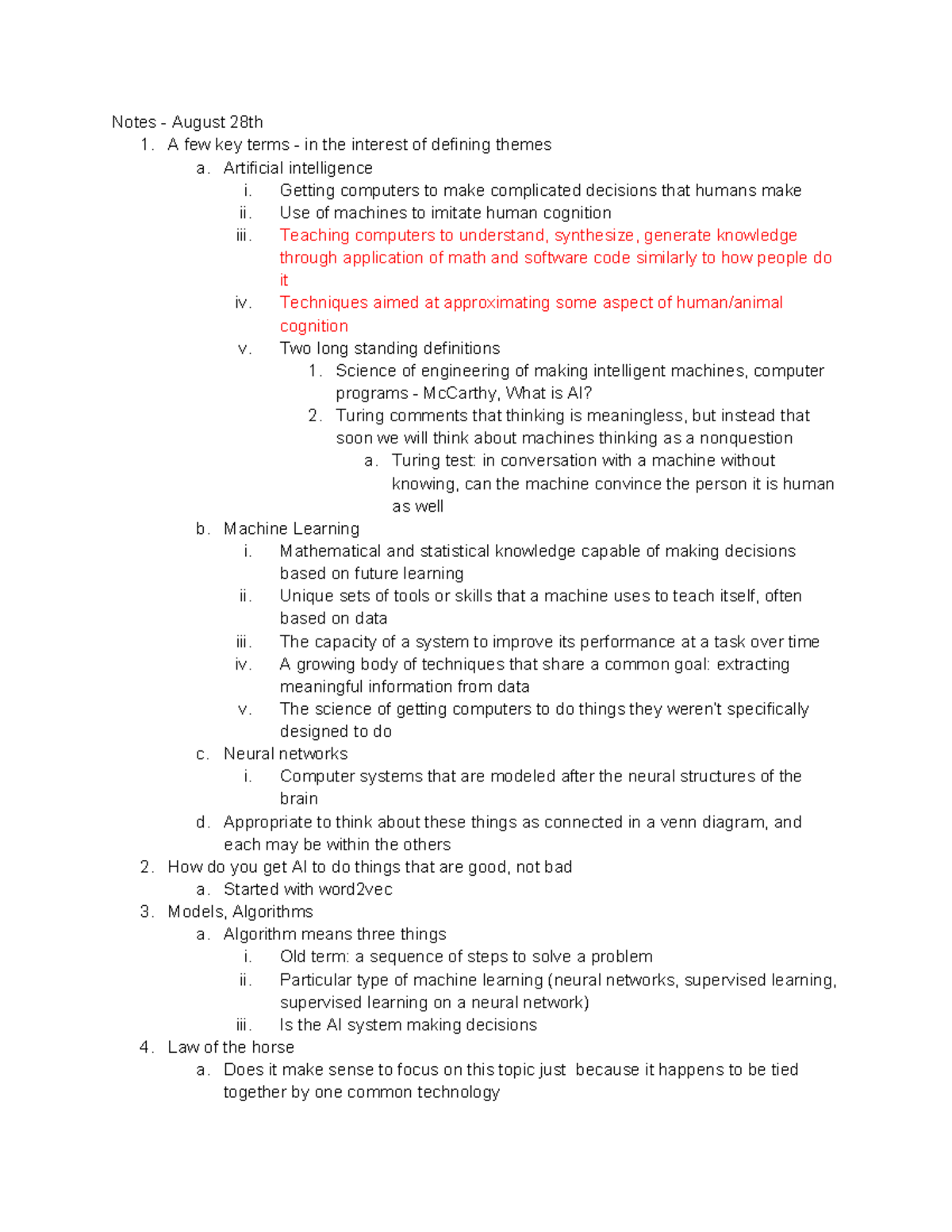 8 28 23 - Class Reading Notes - Core Terms - Notes - August 28th 1. A ...