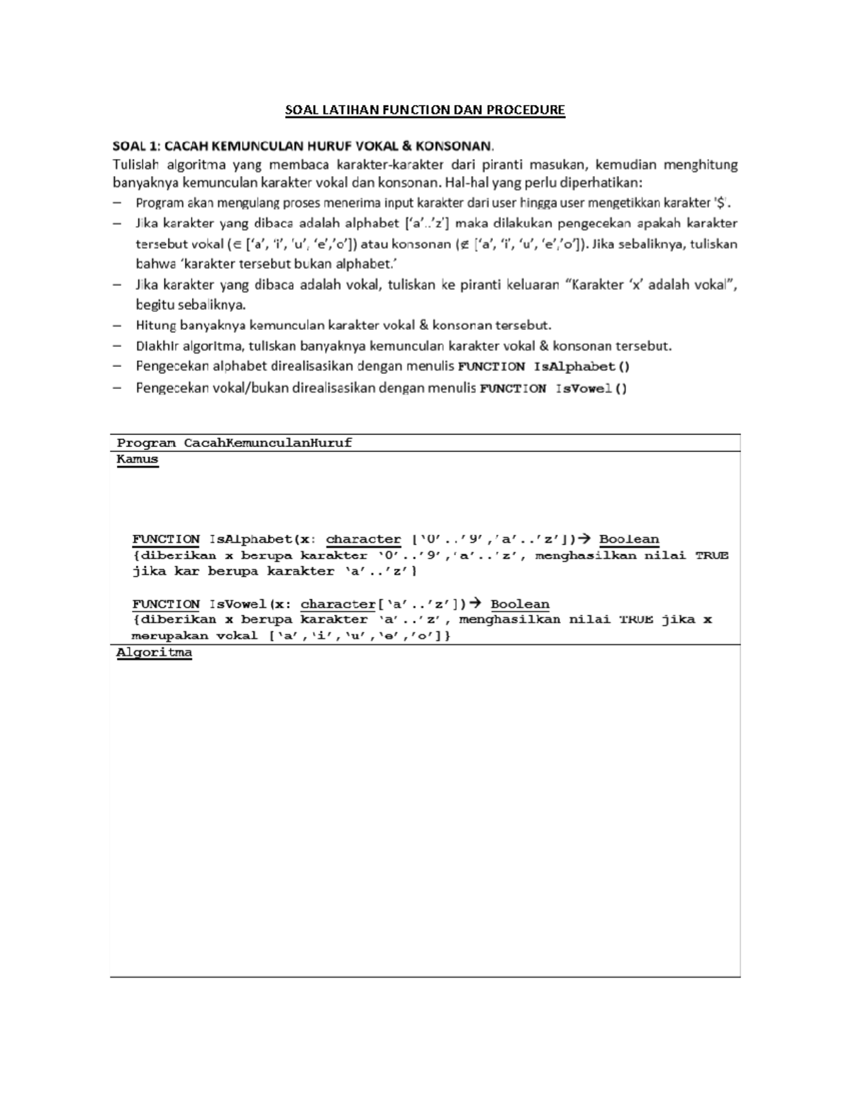 110214 Soal Latihan Buat Algoritma Function Dan Procedure Soal Latihan Function Dan Procedure