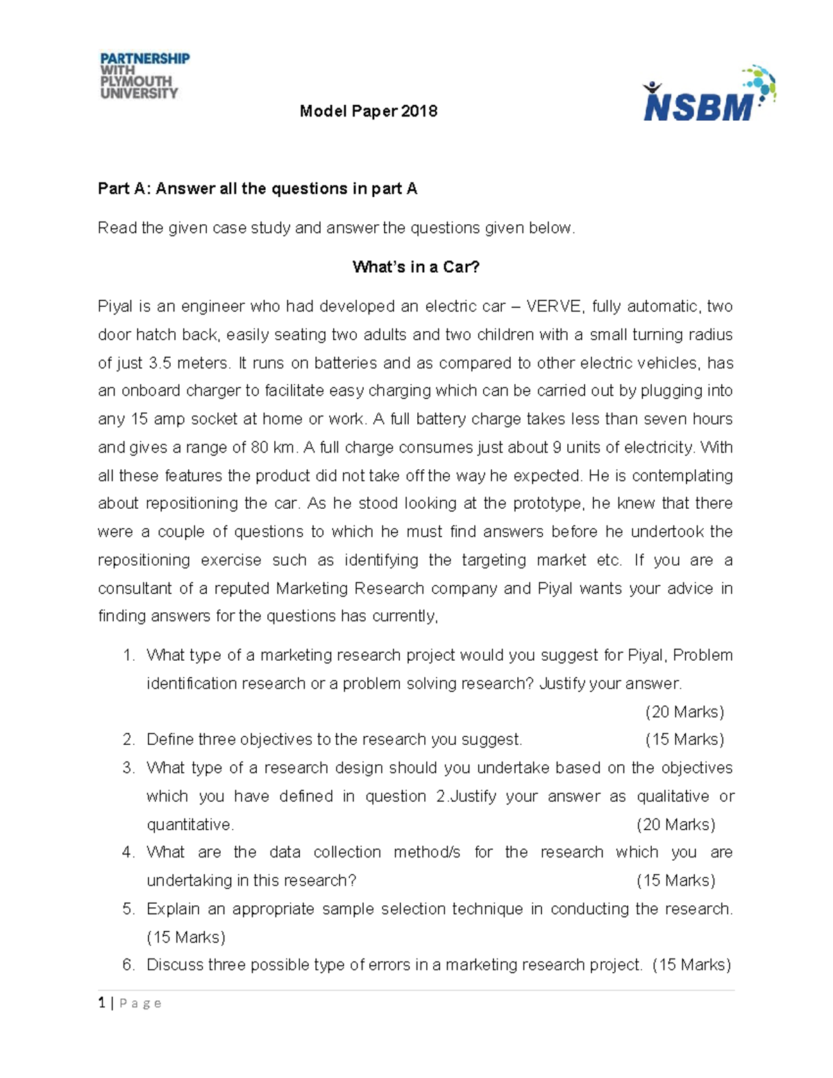 Model Paper 2018 - Model Paper 2018 Part A: Answer all the questions in ...