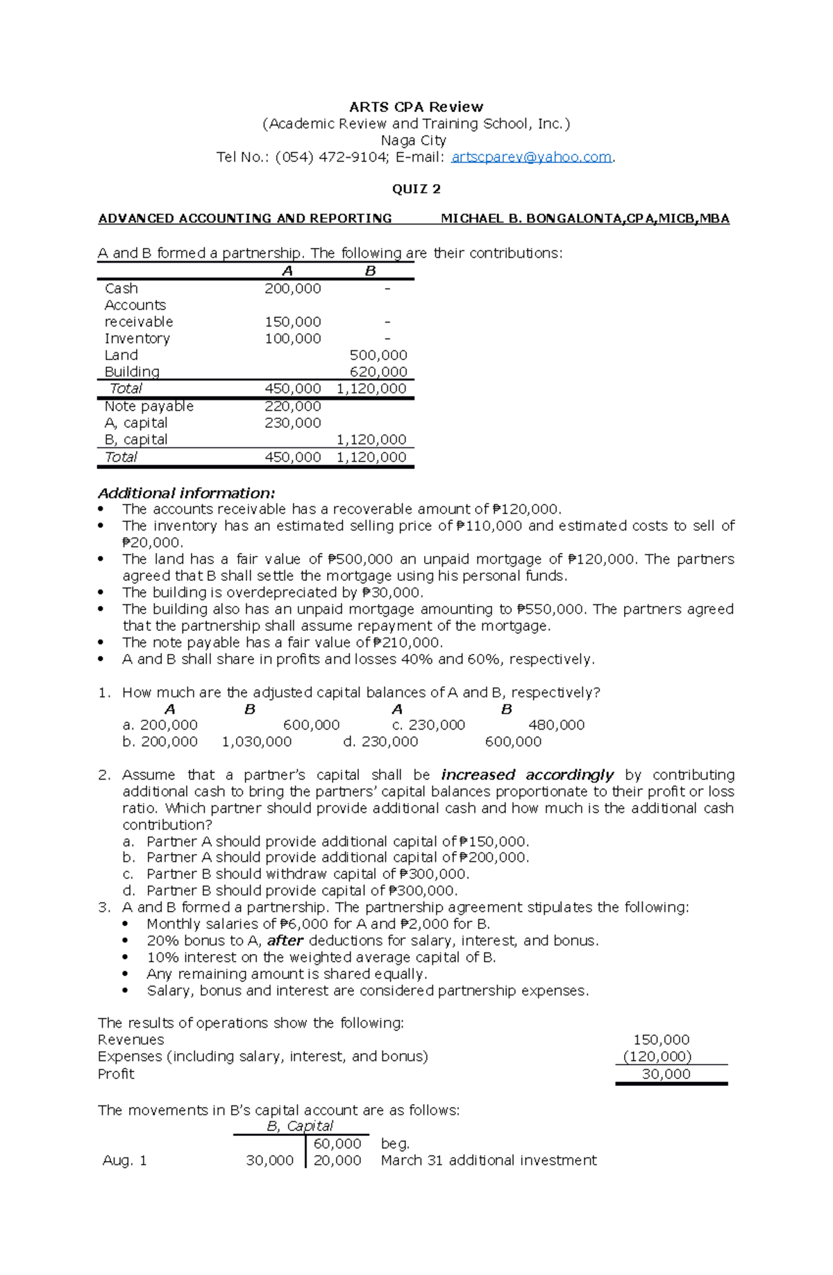 P2 WITH Theory - summary acctg fin - ARTS CPA Review (Academic Review ...