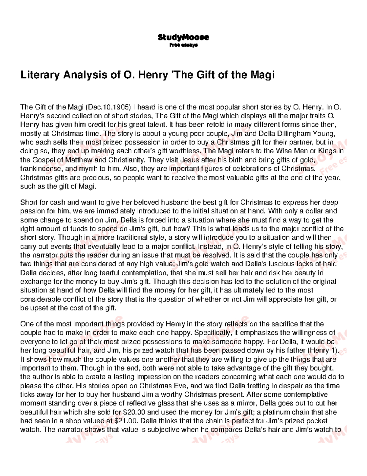 The Gift of the Magi;Analysis(Studymoose) - Literary Analysis of O ...