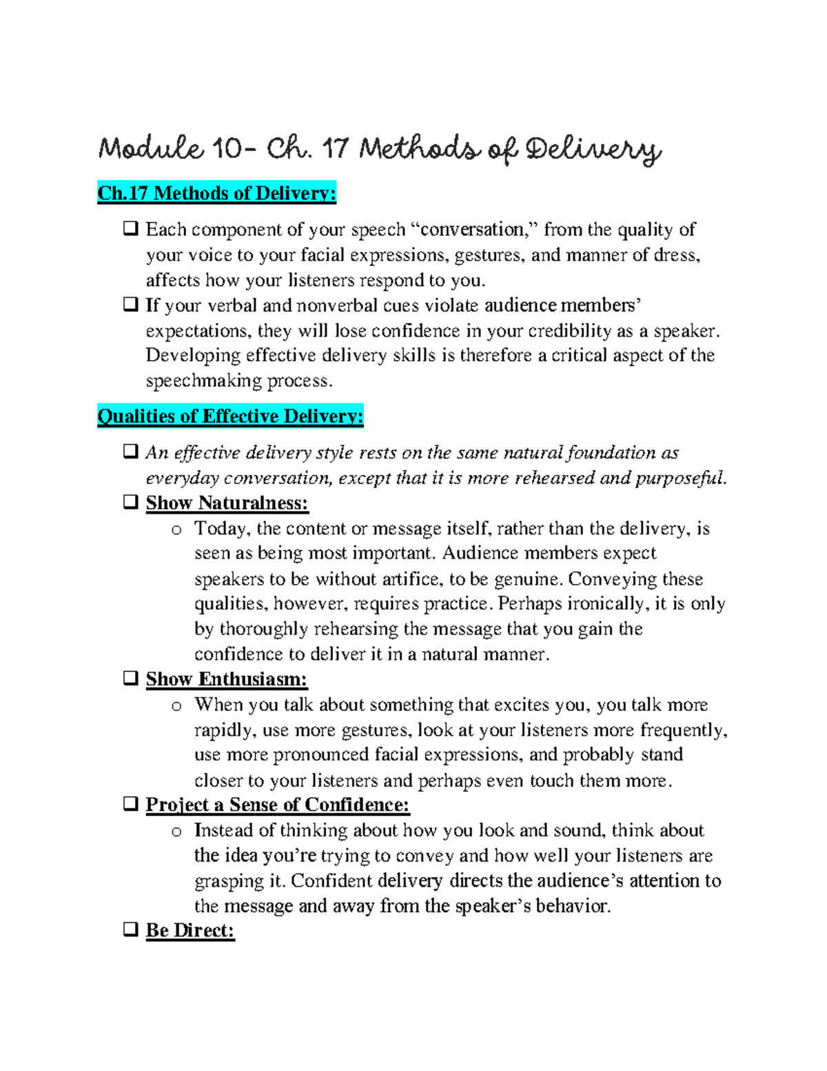 Public Speaking Notes 12 Module 10 Ch 17 Methods Of Delivery Ch public-speaking-notes-12-module-10-ch-17-methods-of-delivery-ch