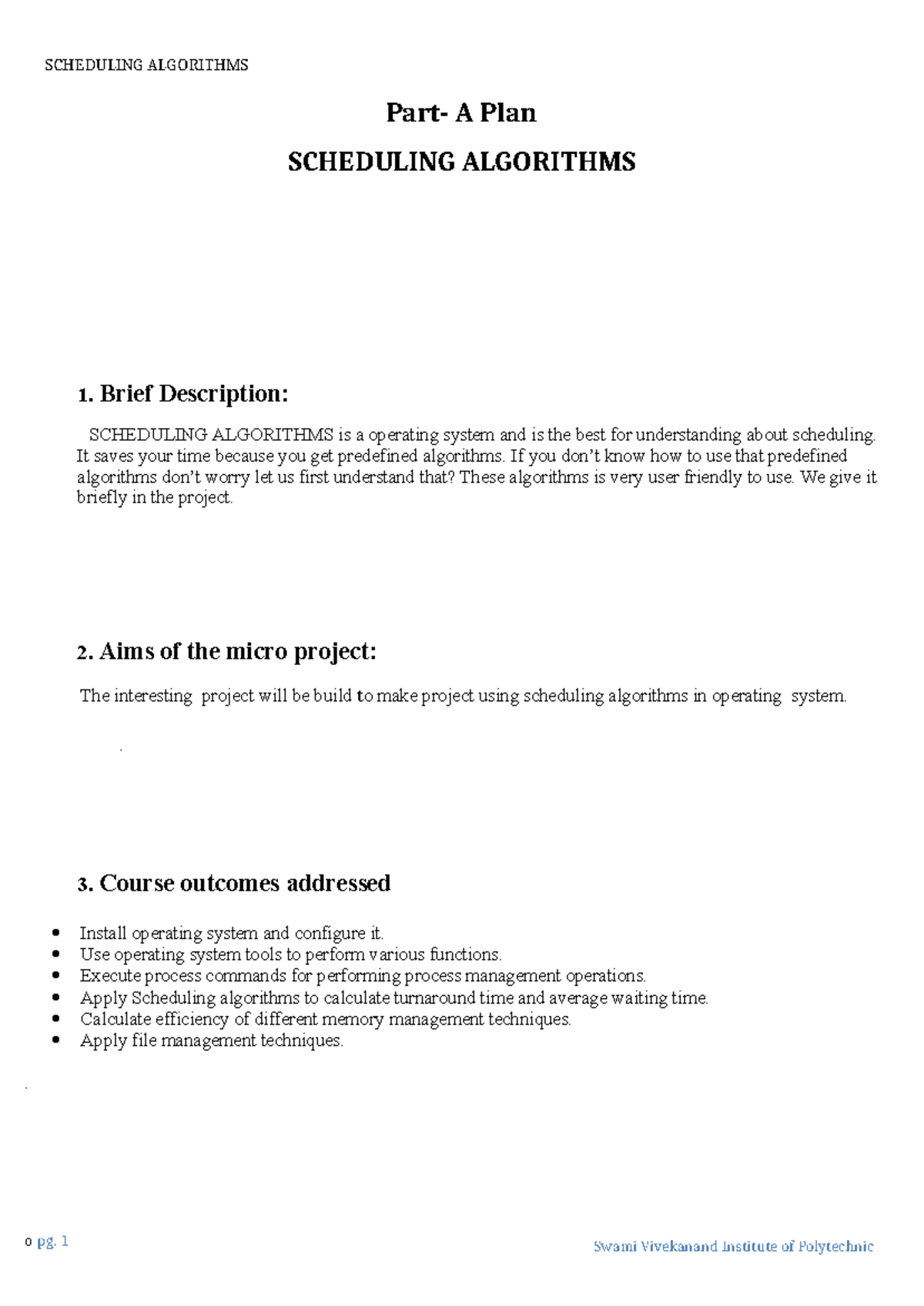 CSS Microproject - Part- A Plan SCHEDULING ALGORITHMS 1. Brief ...