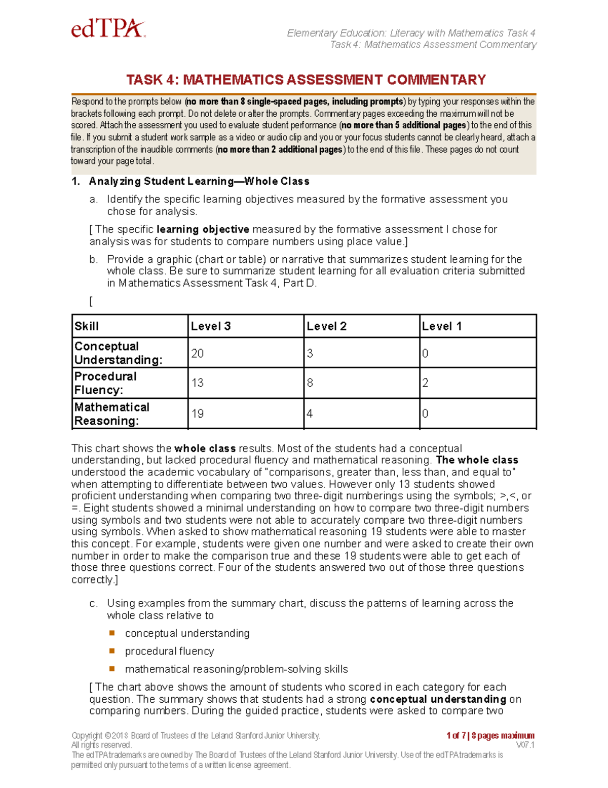 Task 4 Part G Math Assessment Commentary Template Task 4