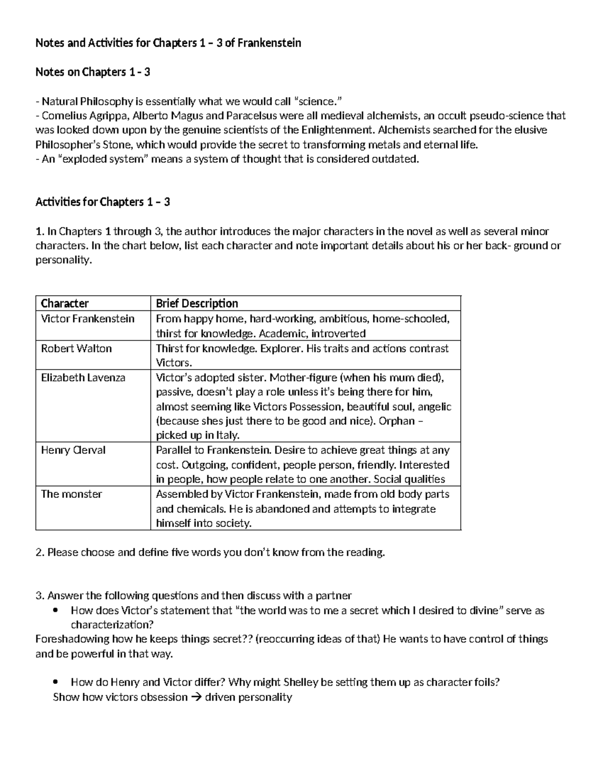 Chapter 1 to 3 activity - Notes and Activities for Chapters 1 – 3 of ...