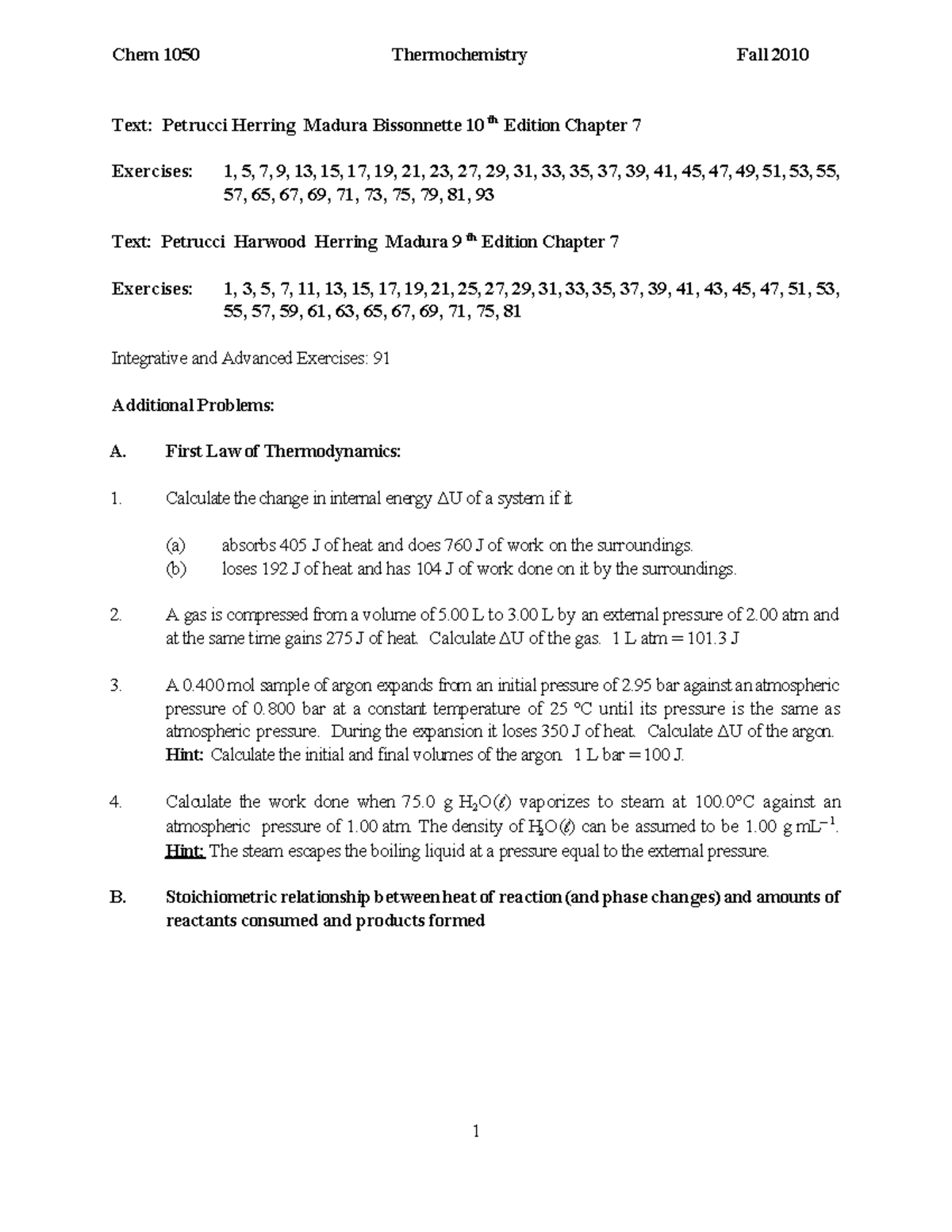 Chapter 7 - Dr. Karen H. - Chem 1050 Thermochemistry Fall 2010 Text ...