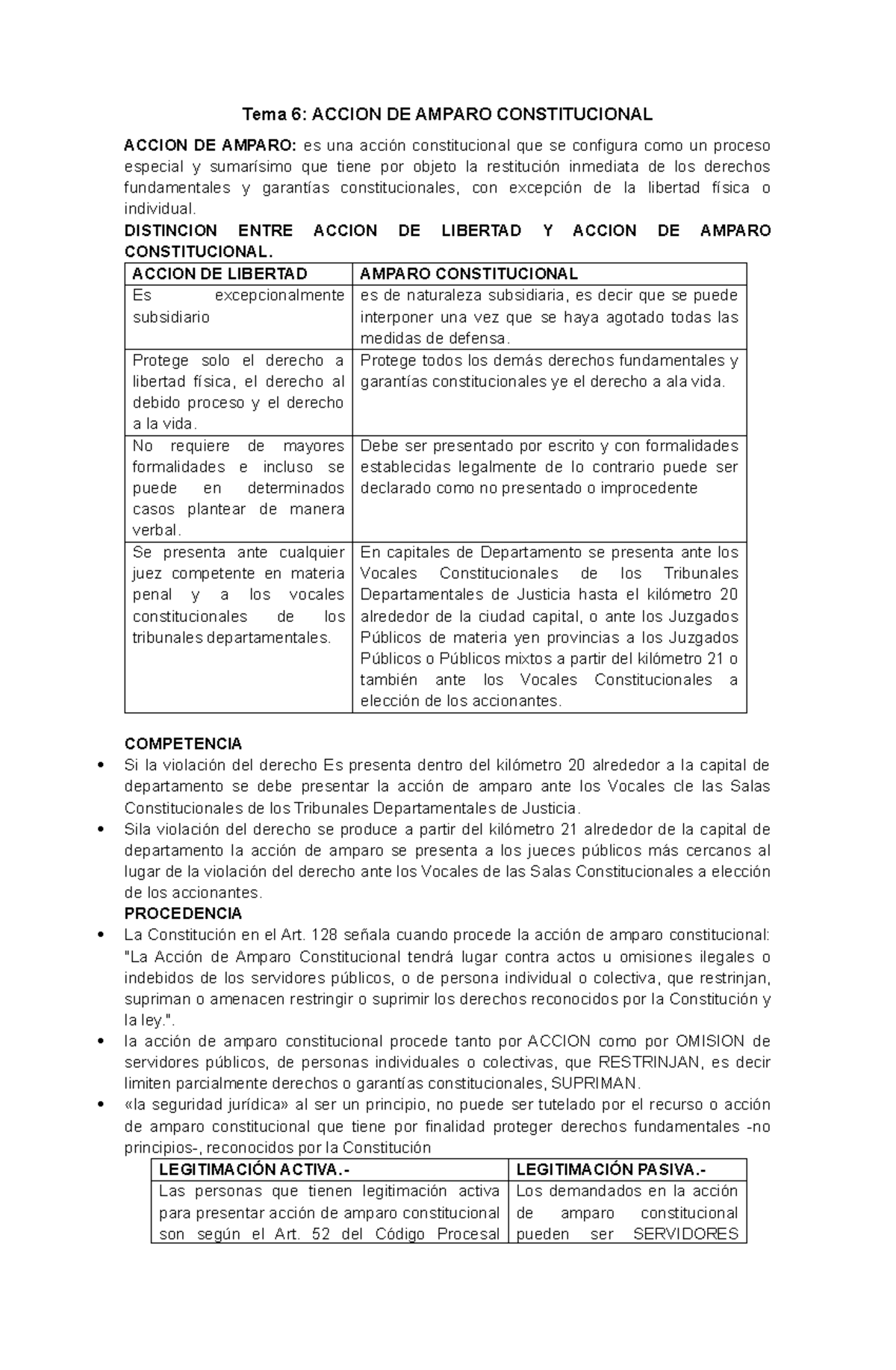 Accion DE Amparo - Tema 6: ACCION DE AMPARO CONSTITUCIONAL ACCION DE AMPARO: es una acción - Studocu