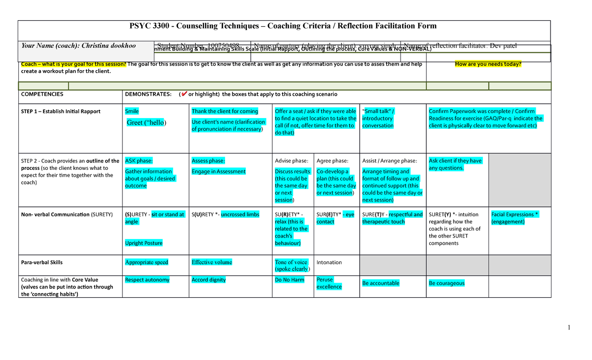 Coaching Checklist Session Criteria- Inital Rapp Core Value Surety Para ...