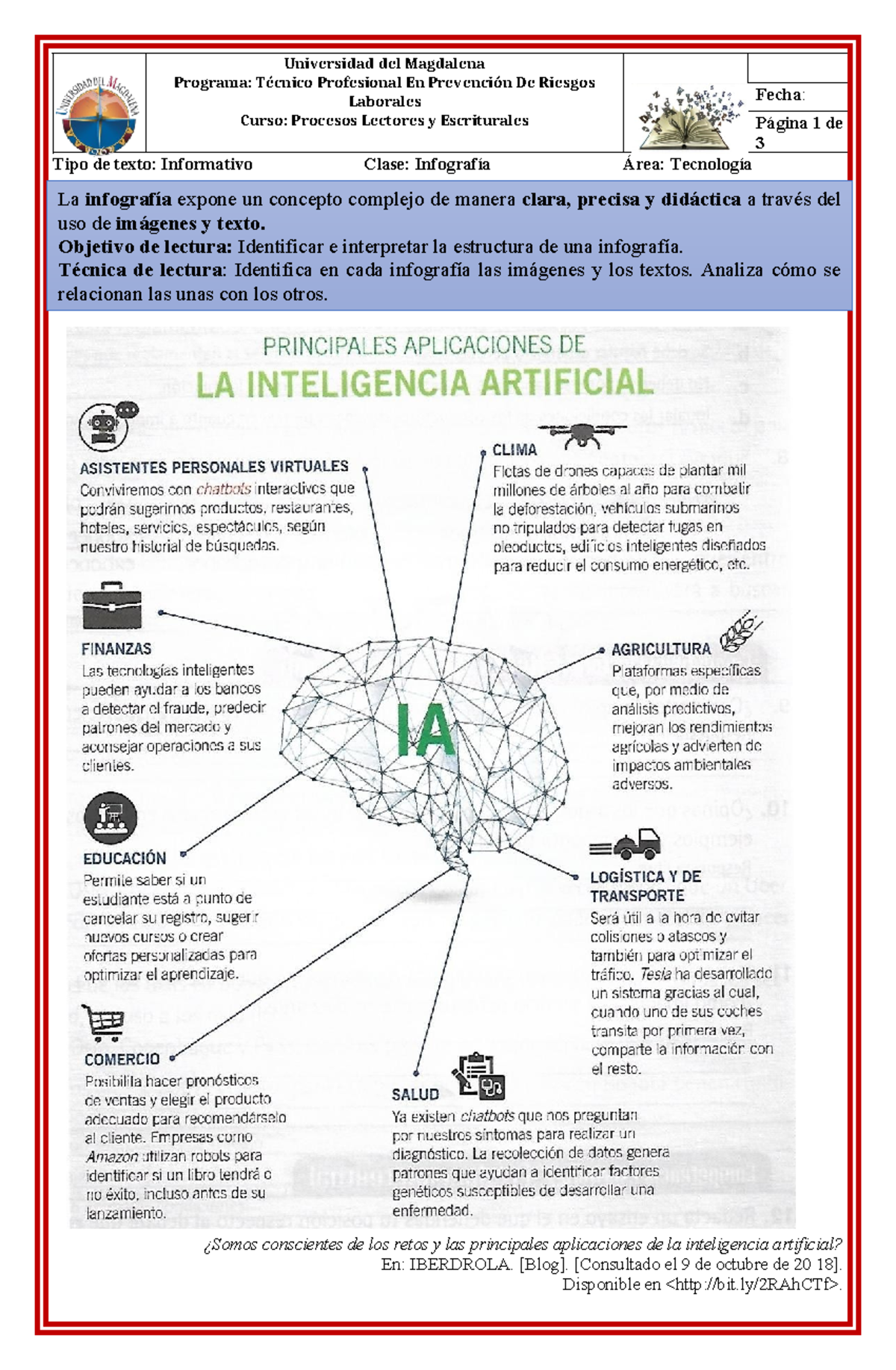 Taller de Comprensión lectora -Infografía inteligencia artificial ...