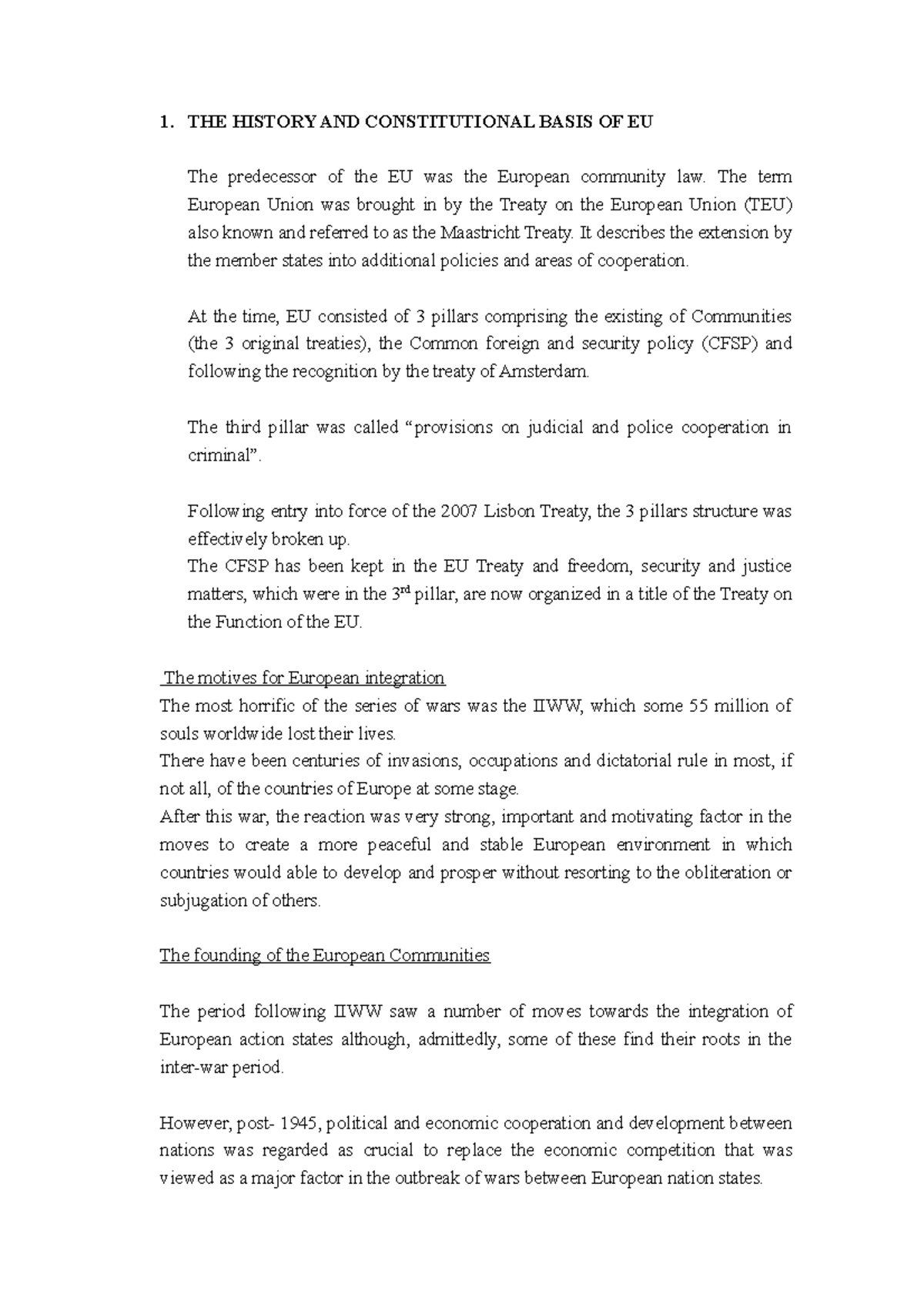 History of European union - 1. THE HISTORY AND CONSTITUTIONAL BASIS OF ...