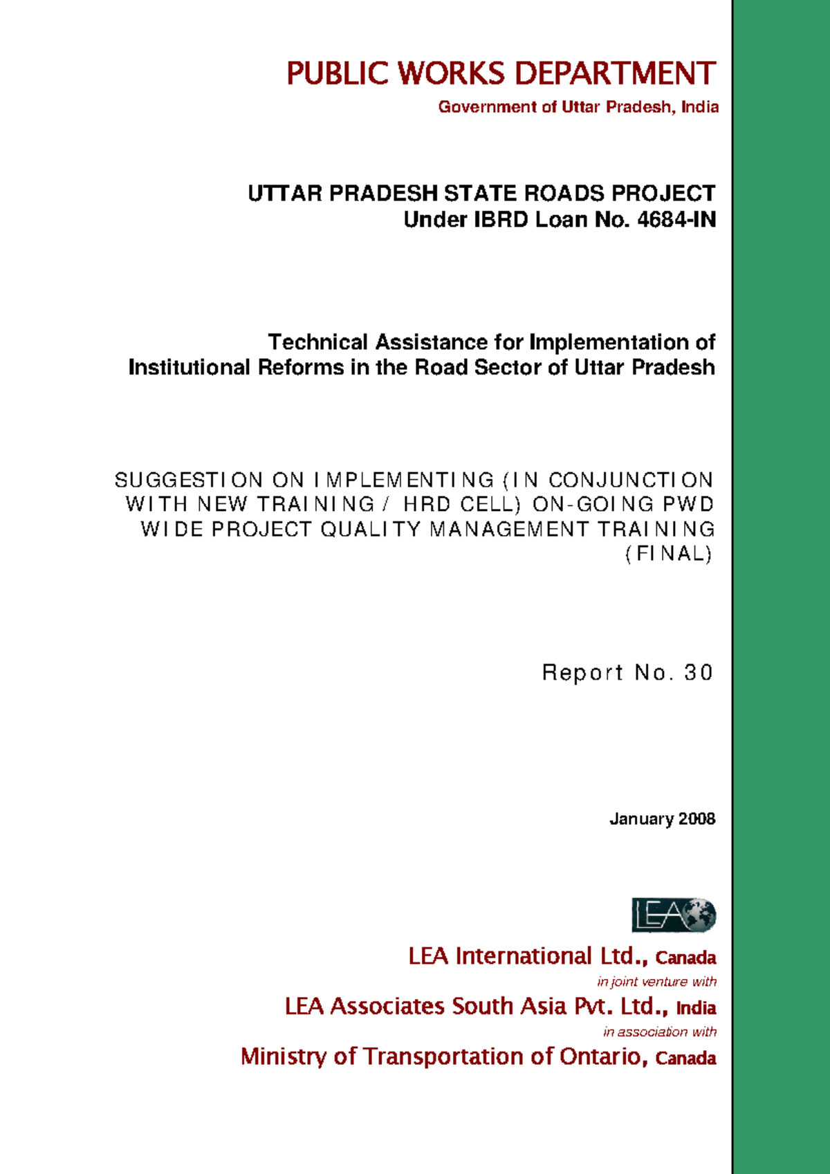 Report-No - Hsjsh - PUBLIC WORKS DEPARTMENT Government of Uttar Pradesh ...