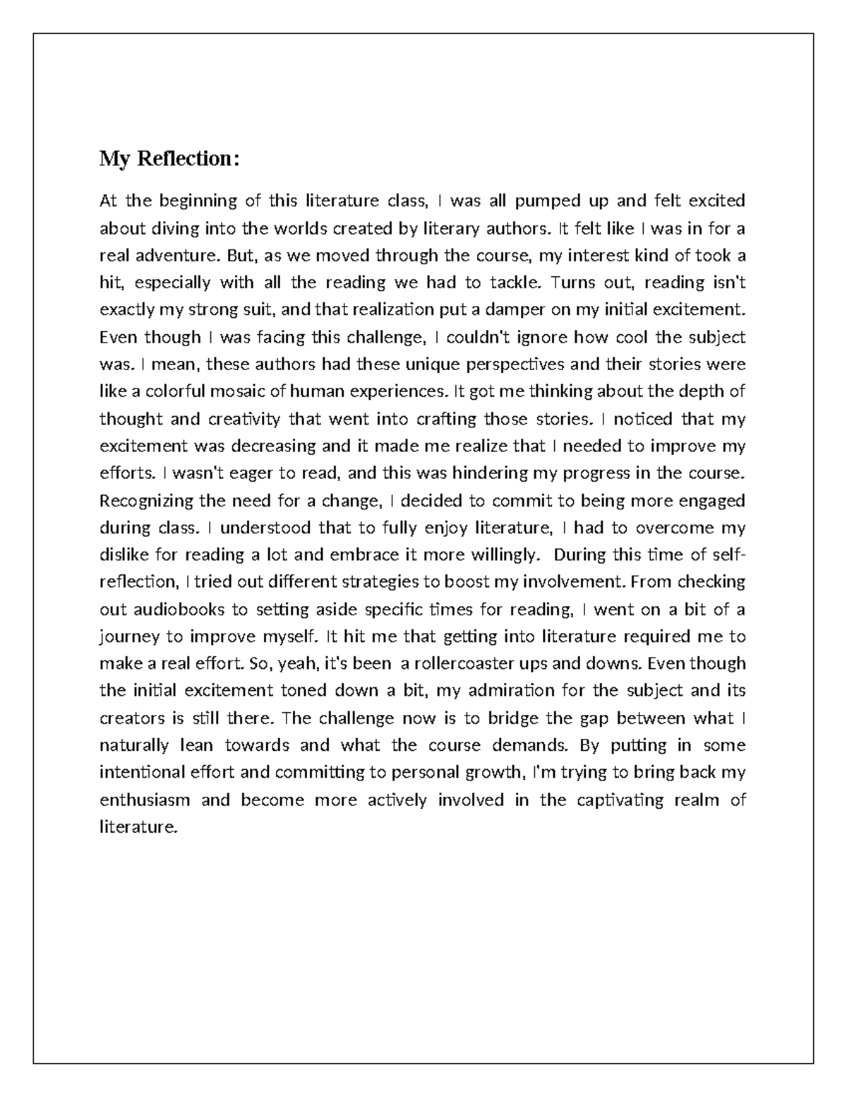 My Reflection - My Reflection: At the beginning of this literature ...