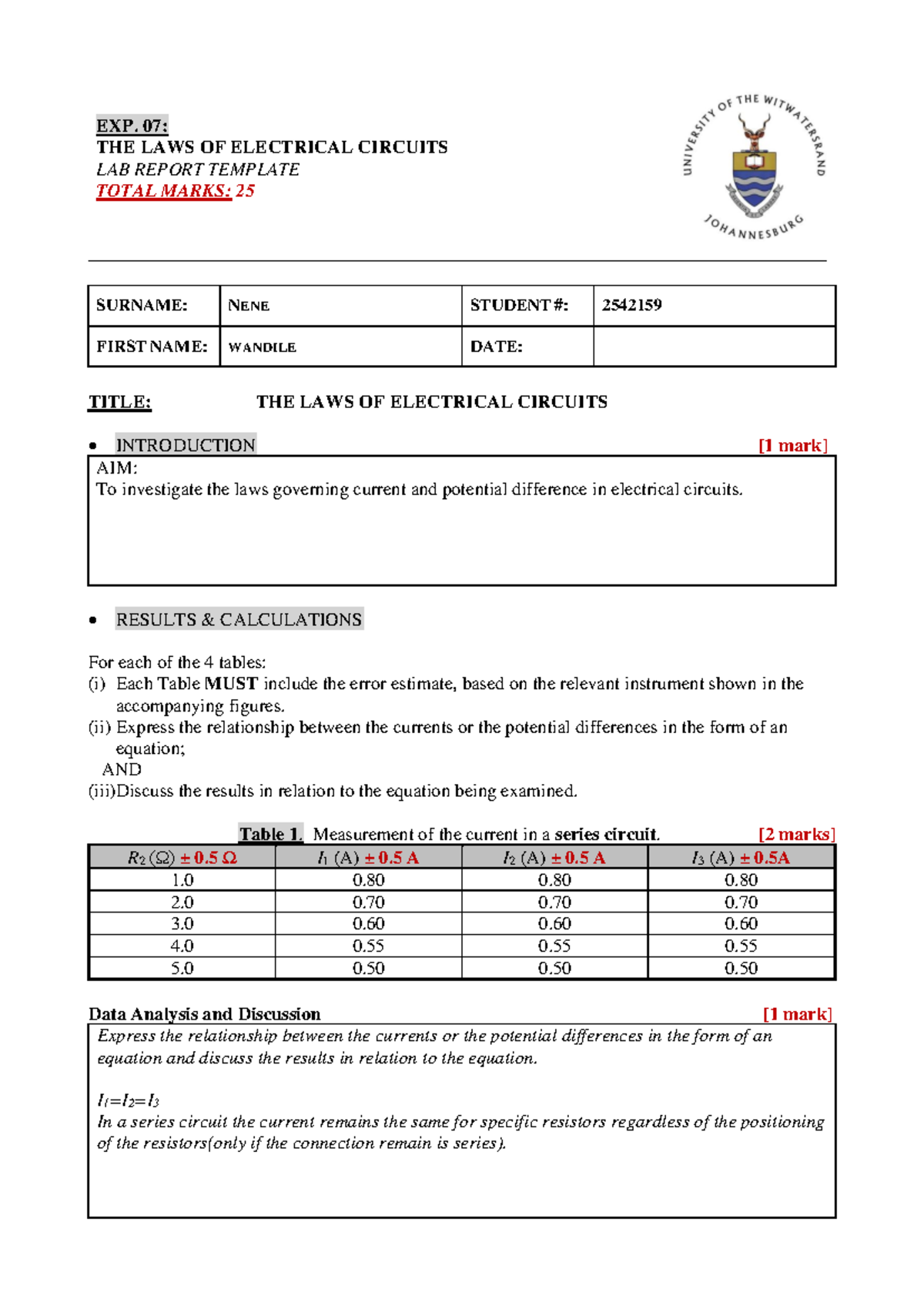 Exp07 - Electrical Circuits - Lab Report - EXP. 0 7 : THE LAWS OF ELECTRICAL CIRCUITS LAB REPORT ...