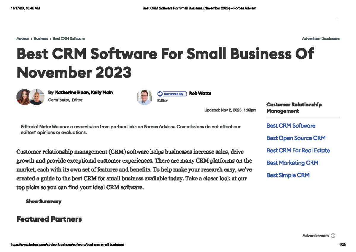 Forbes CRM Rankings - marketing certificate - Mk711 - Studocu