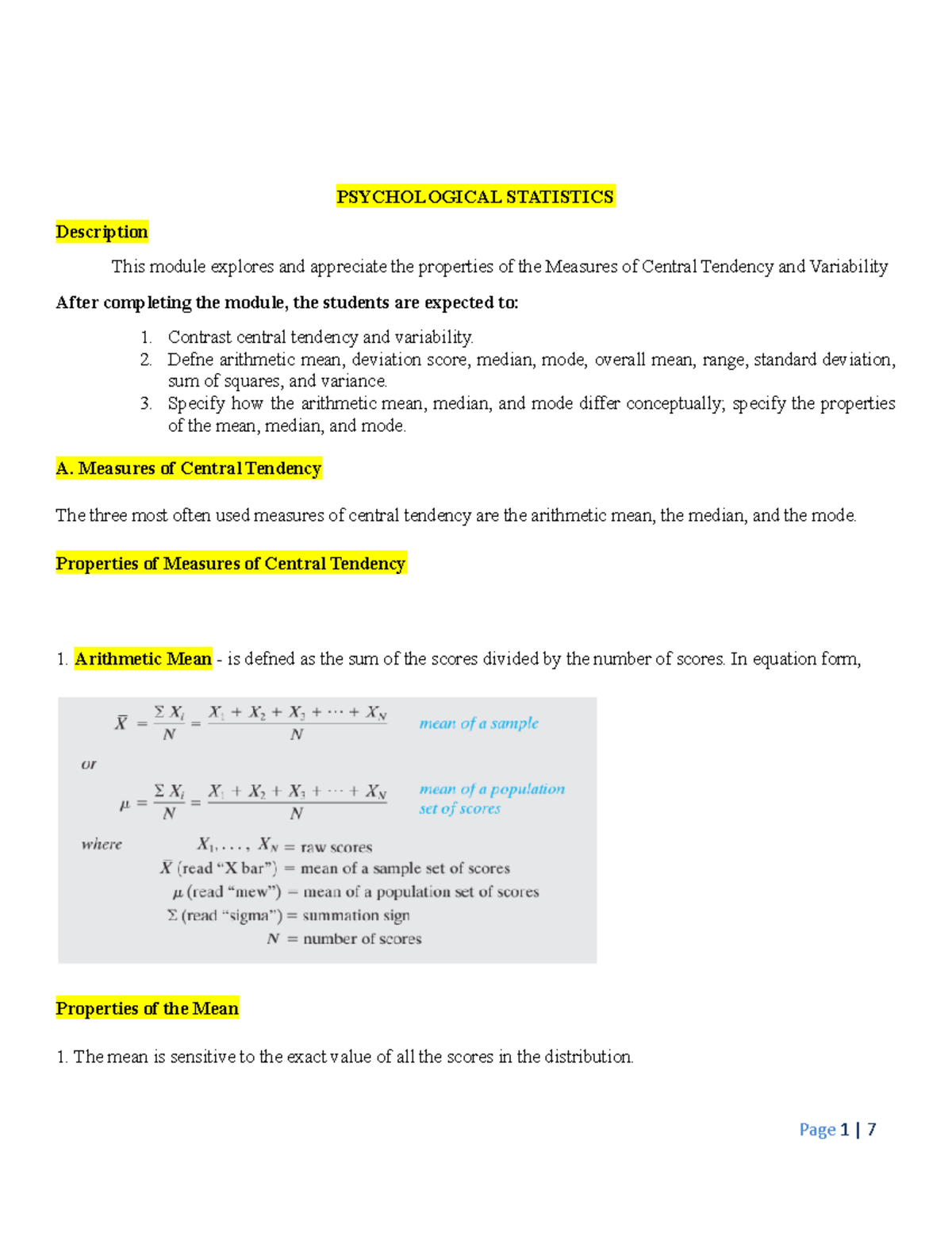 Module 4 - Lecture notes 5 - PSYCHOLOGICAL STATISTICS Description This ...