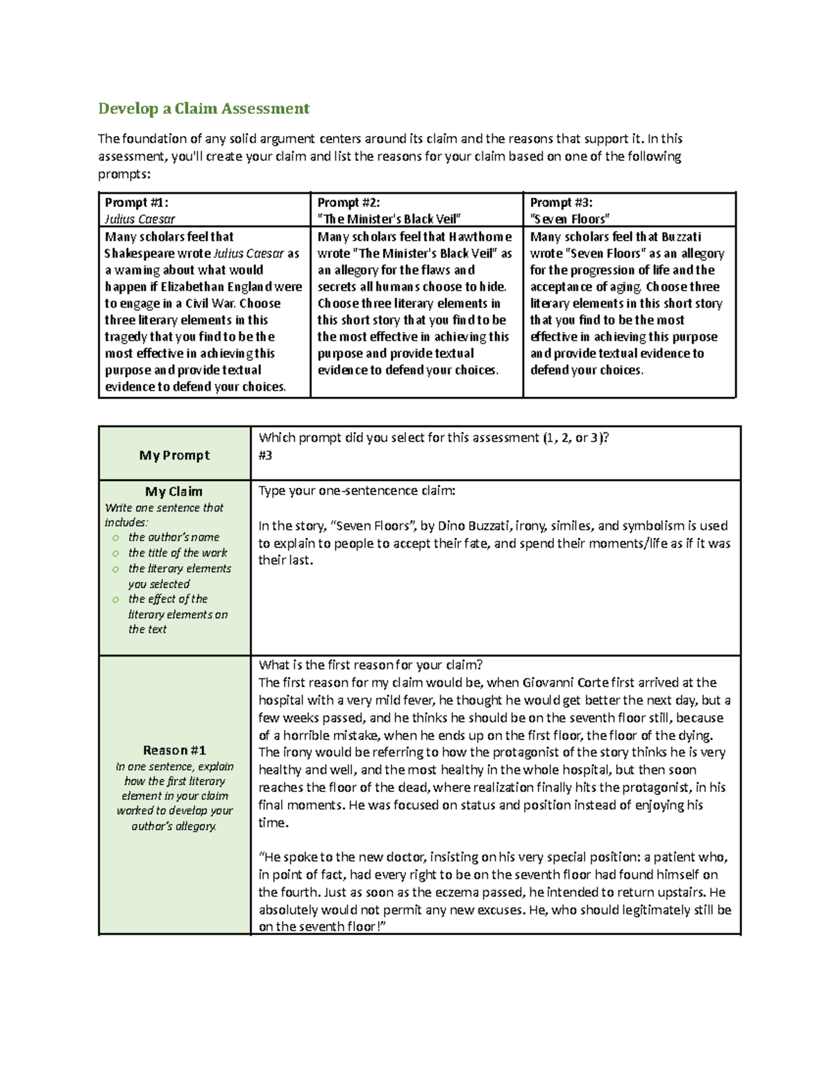 Develop a claim assess rubric - Develop a Claim Assessment The ...