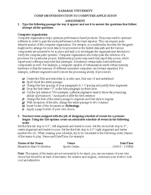 COMP 100 Introduction TO Computer Application - kabarak university - KABARAK UNIVERSITY ...