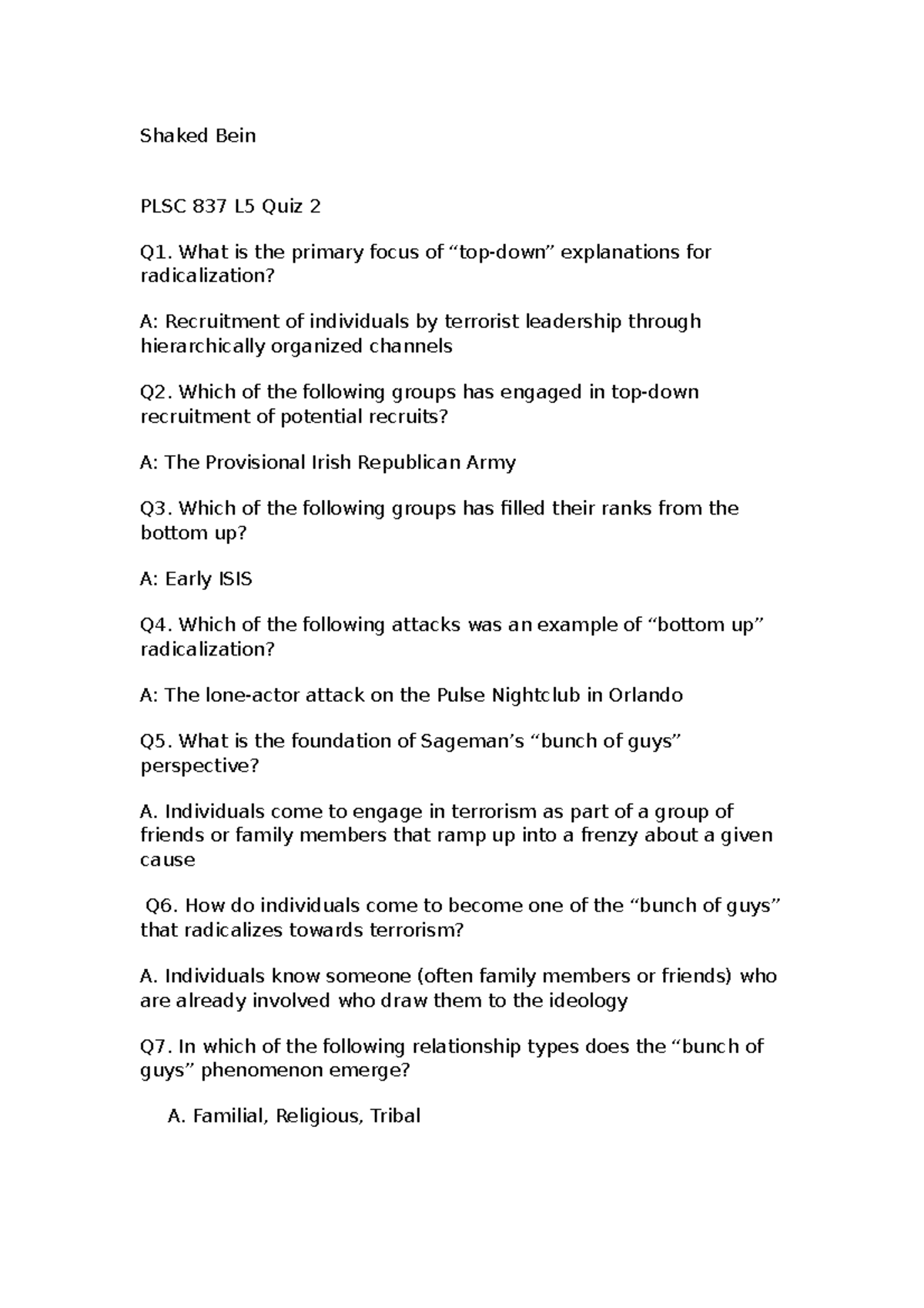 PLSC 837 Quiz 2 - John Morrison - Shaked Bein PLSC 837 L5 Quiz 2 Q1 ...