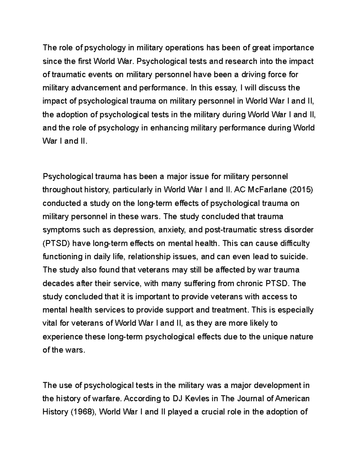 The role of psychology in the military World War I and II, development ...
