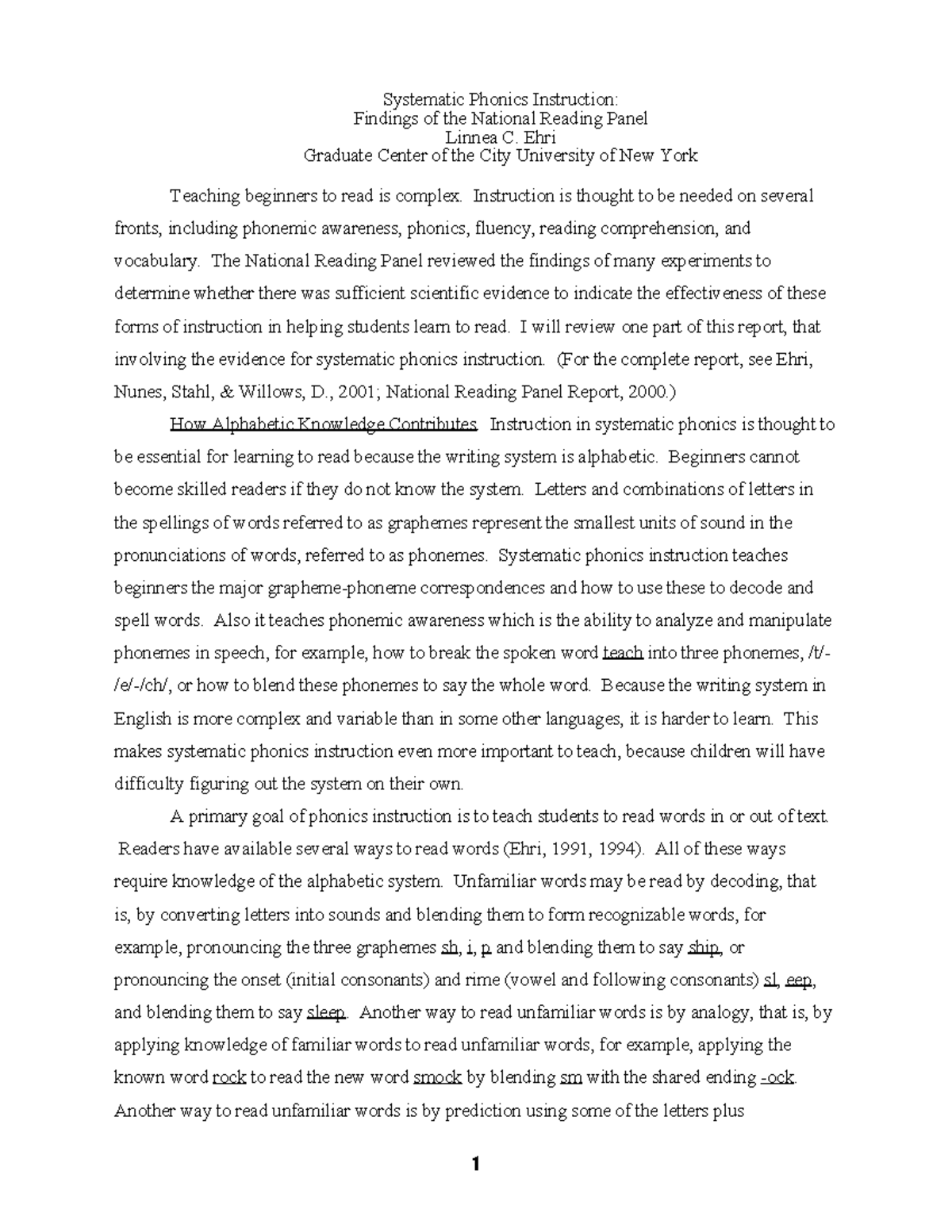 Phonics for young learners - Systematic Phonics Instruction: Findings ...