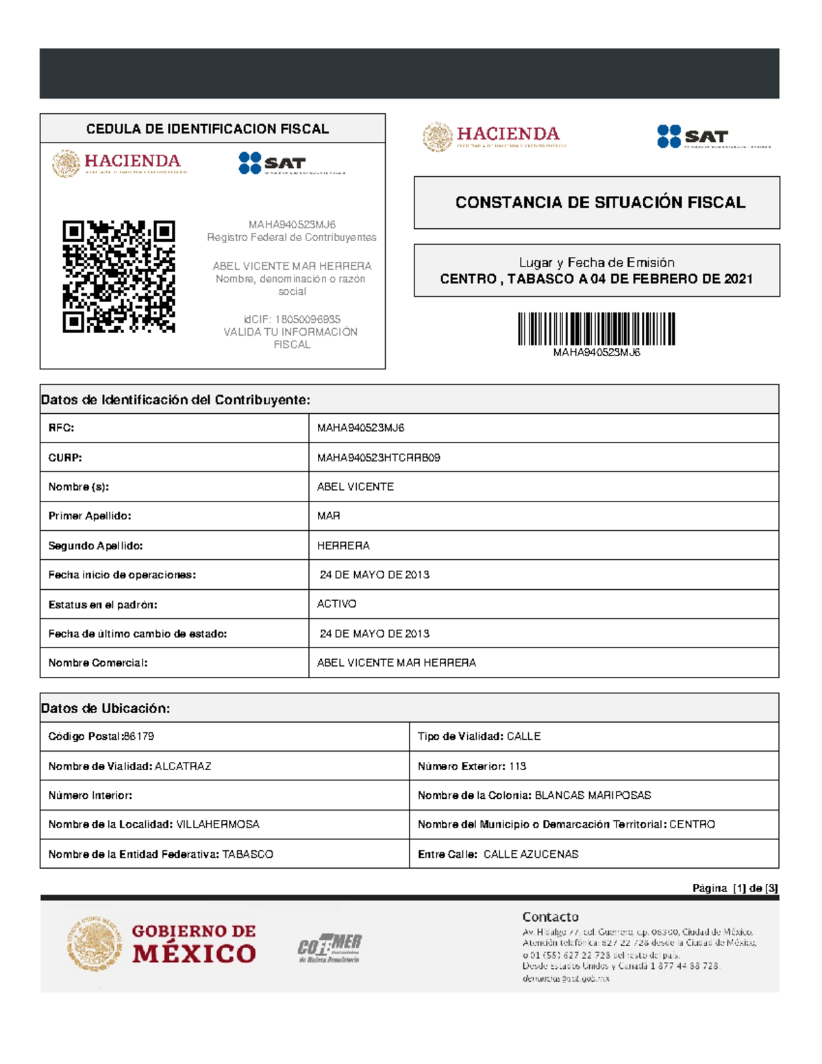 RFC - Ahdhdjakak - CEDULA DE IDENTIFICACION FISCAL CONSTANCIA DE ...