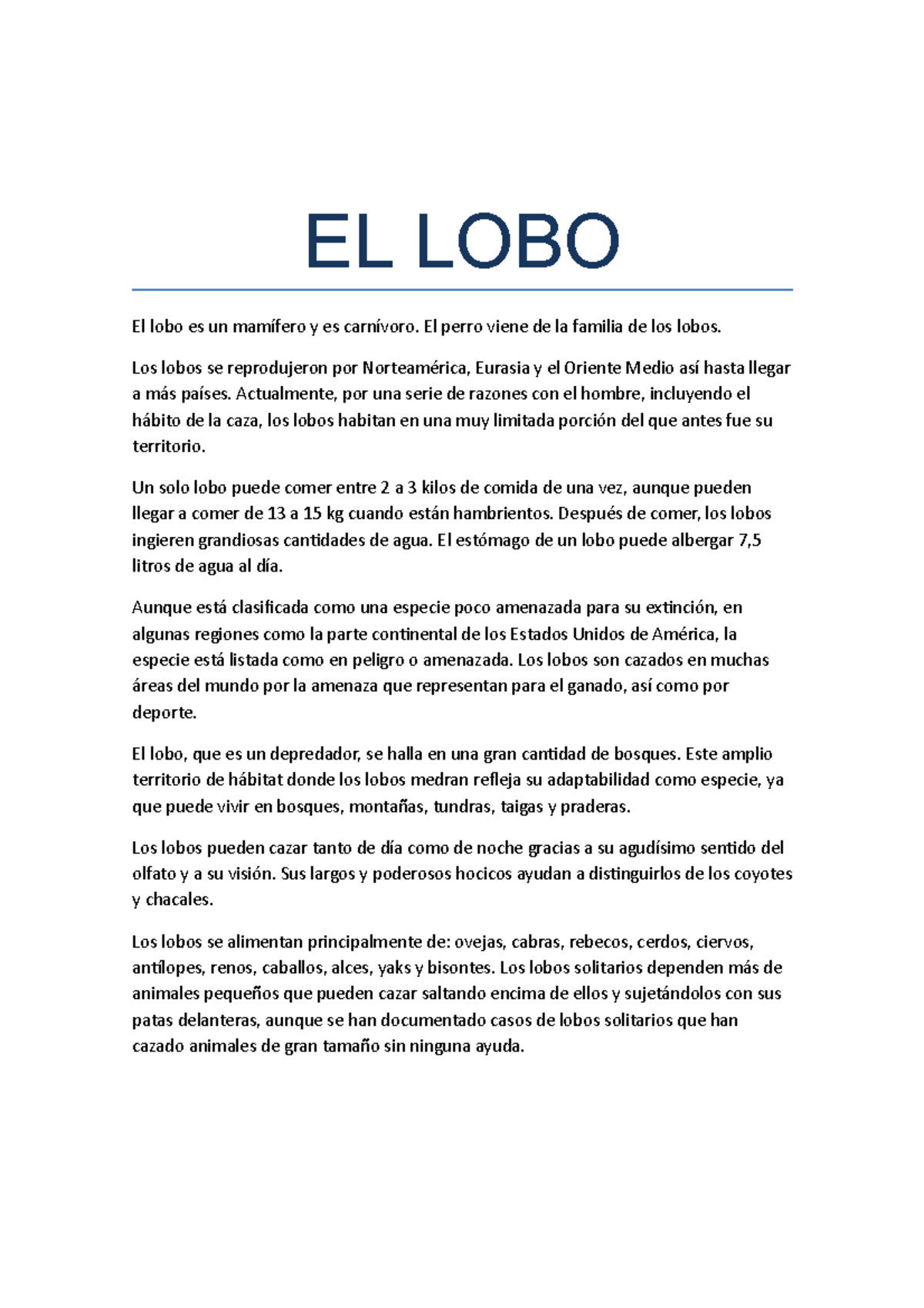 EL LOBO - el lobo descripcion - EL LOBO El lobo es un mamífero y es ...