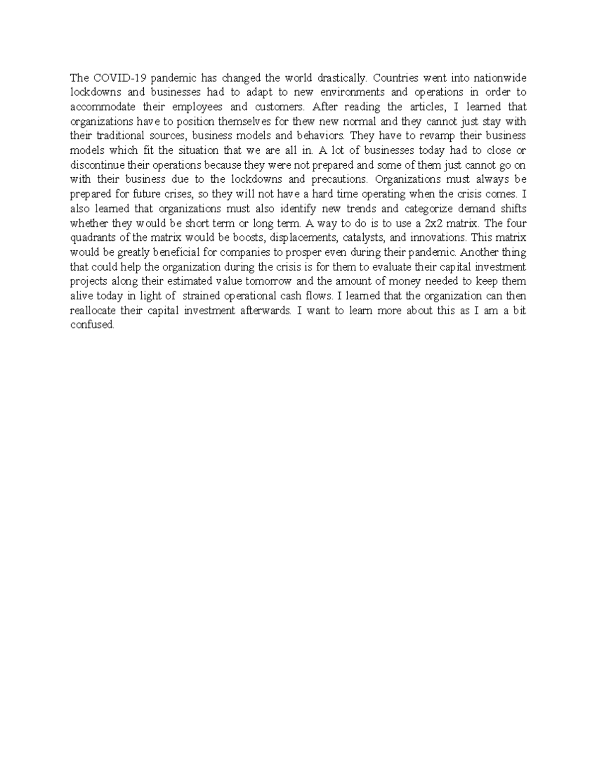 Learning-Insight-3 - Learning insight paper for class - The COVID-19 ...