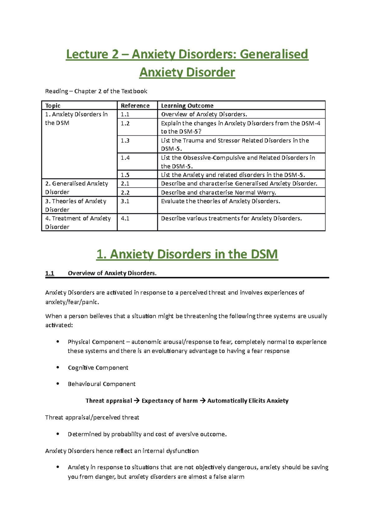 Lecture 2 - Anxiety Disorders - Generalised Anxiety Disorder - Lecture ...