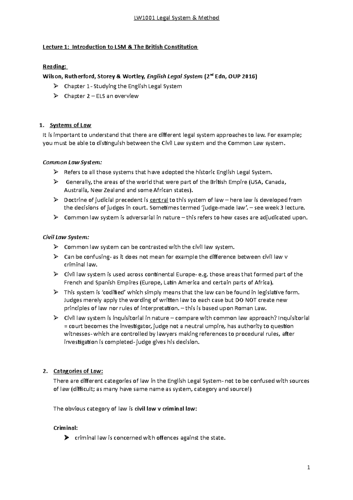 Introduction to Legal System Method Lecture 1 - Studocu