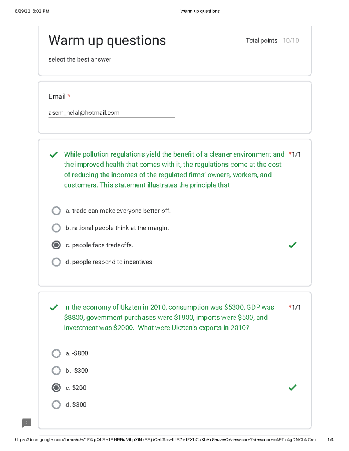 Warm up questions - Email * asem_helal@hotmail 1/ a. trade can make everyone better off. b ...