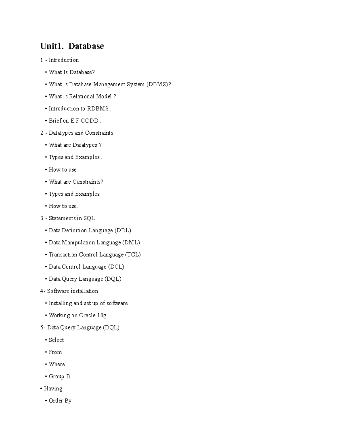 JSpider Java full stack syllabus - Unit1. Database 1 - Introduction ...
