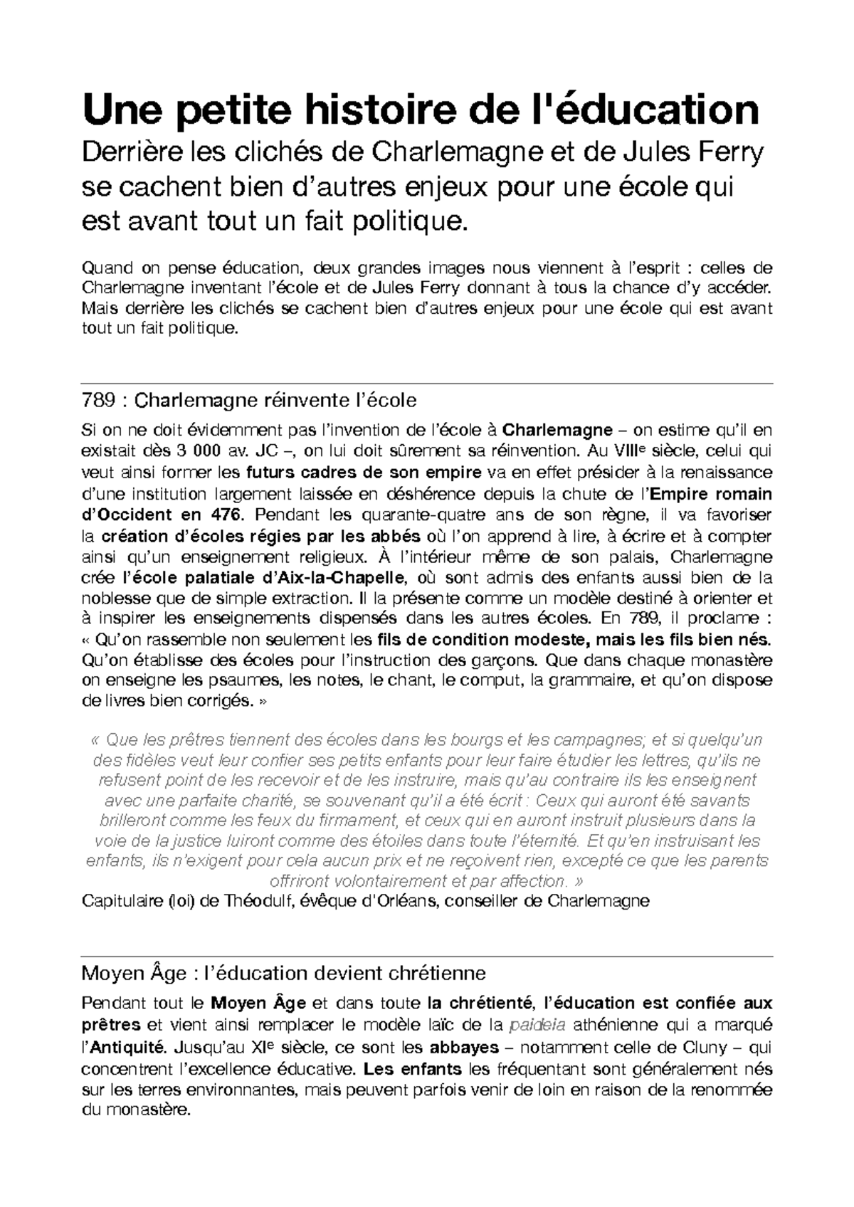 Une petite histoire de l'éducation - Une petite histoire de l'éducation ...