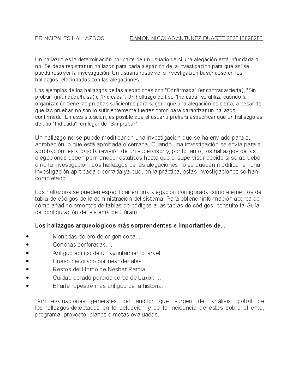 Principales Hallazgos Ramon Antunez - PRINCIPALES HALLAZGOS RAMON ...