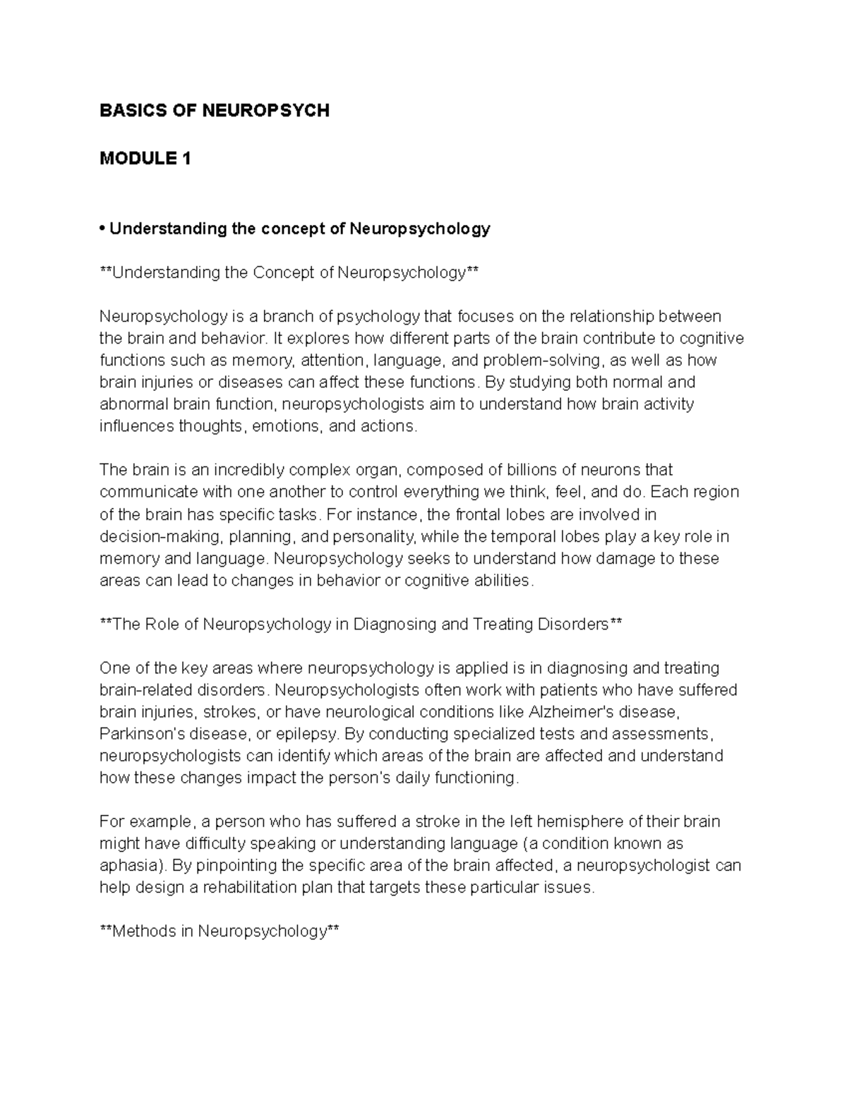 Basics OF Neuro Psych Amity - BASICS OF NEUROPSYCH MODULE 1 ...