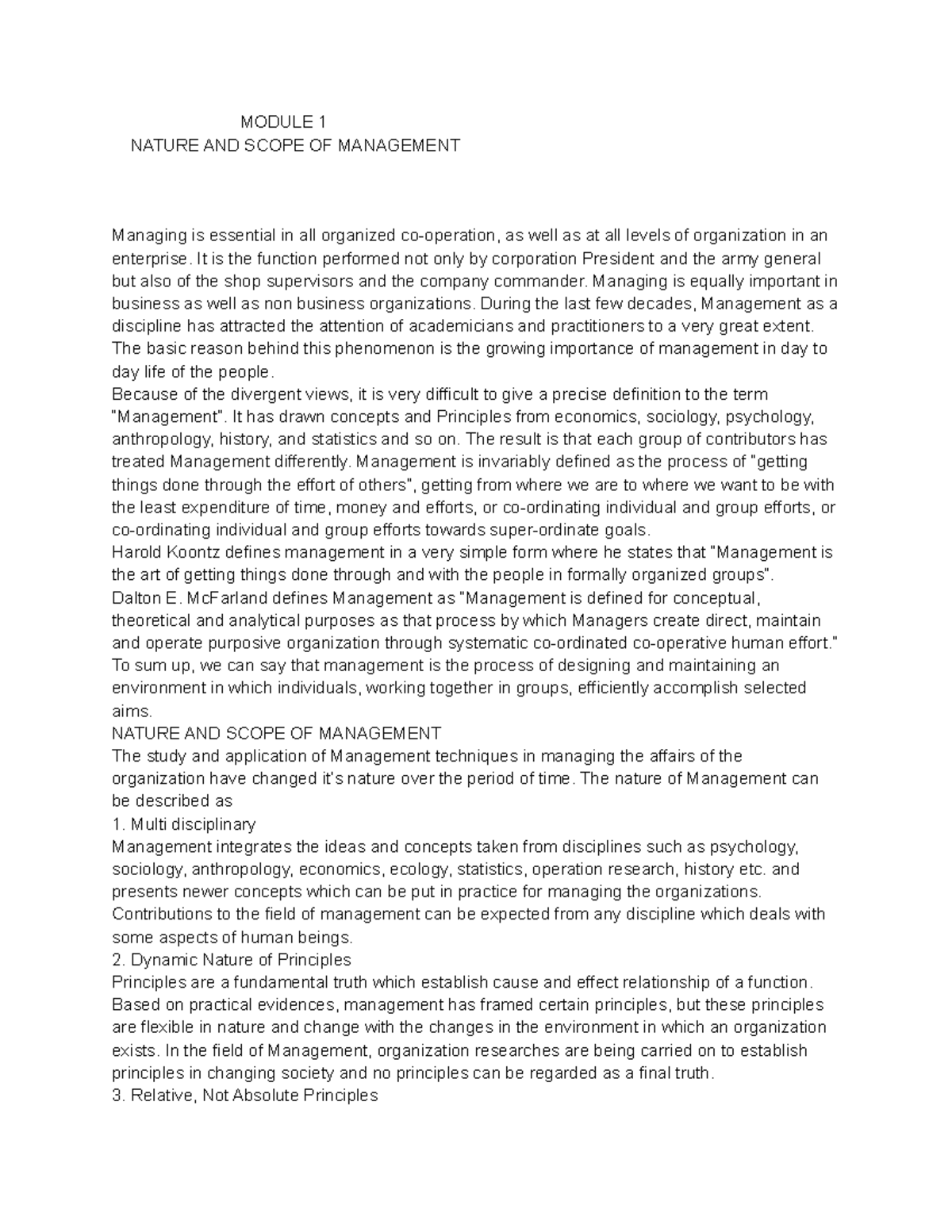 Nature AND Scope OF Management 1 MODULE 1 NATURE AND SCOPE OF nature-and-scope-of-management-1-module-1-nature-and-scope-of