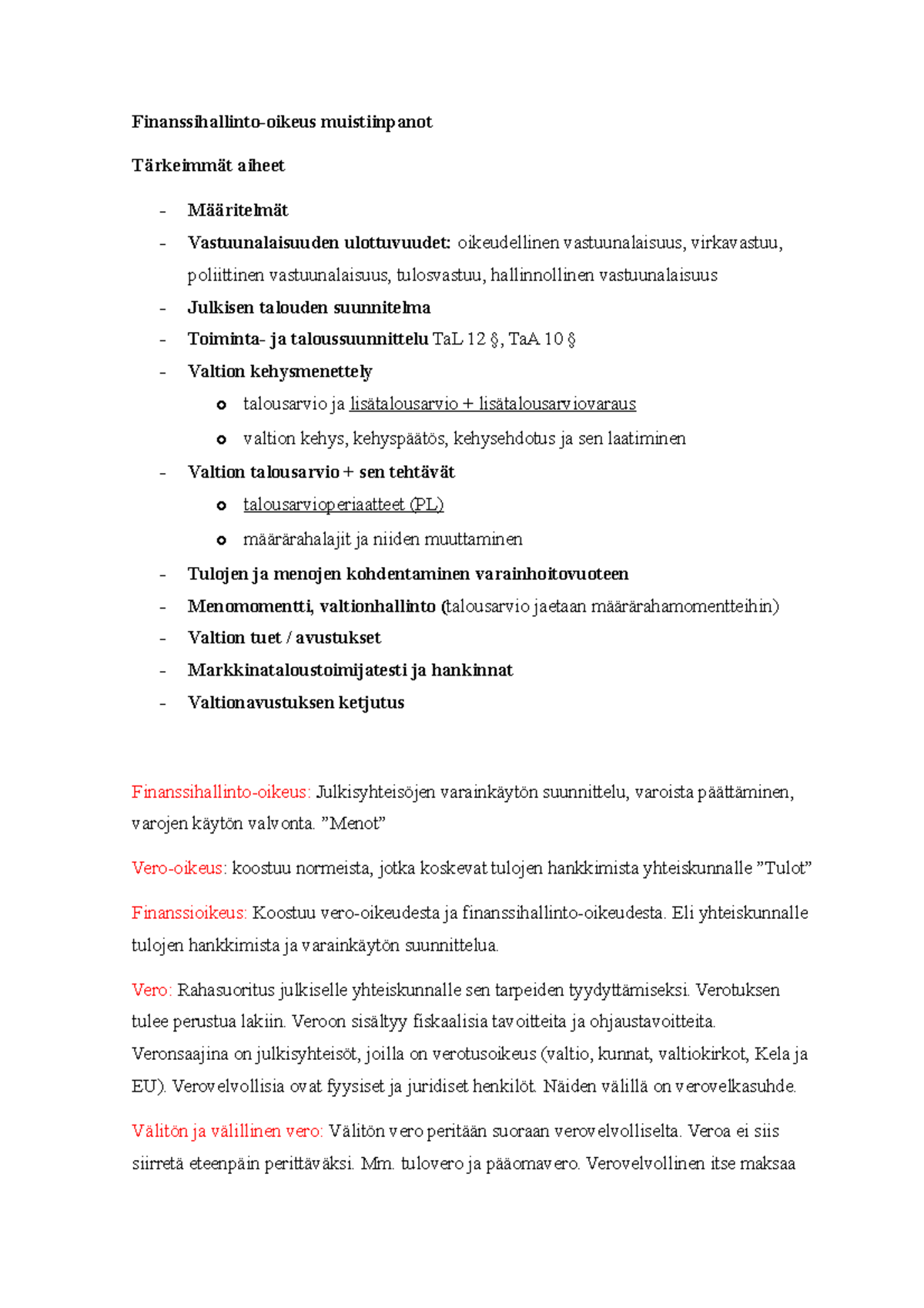 Finanssihallinto muistiinpanot - Finanssihallinto-oikeus muistiinpanot ...