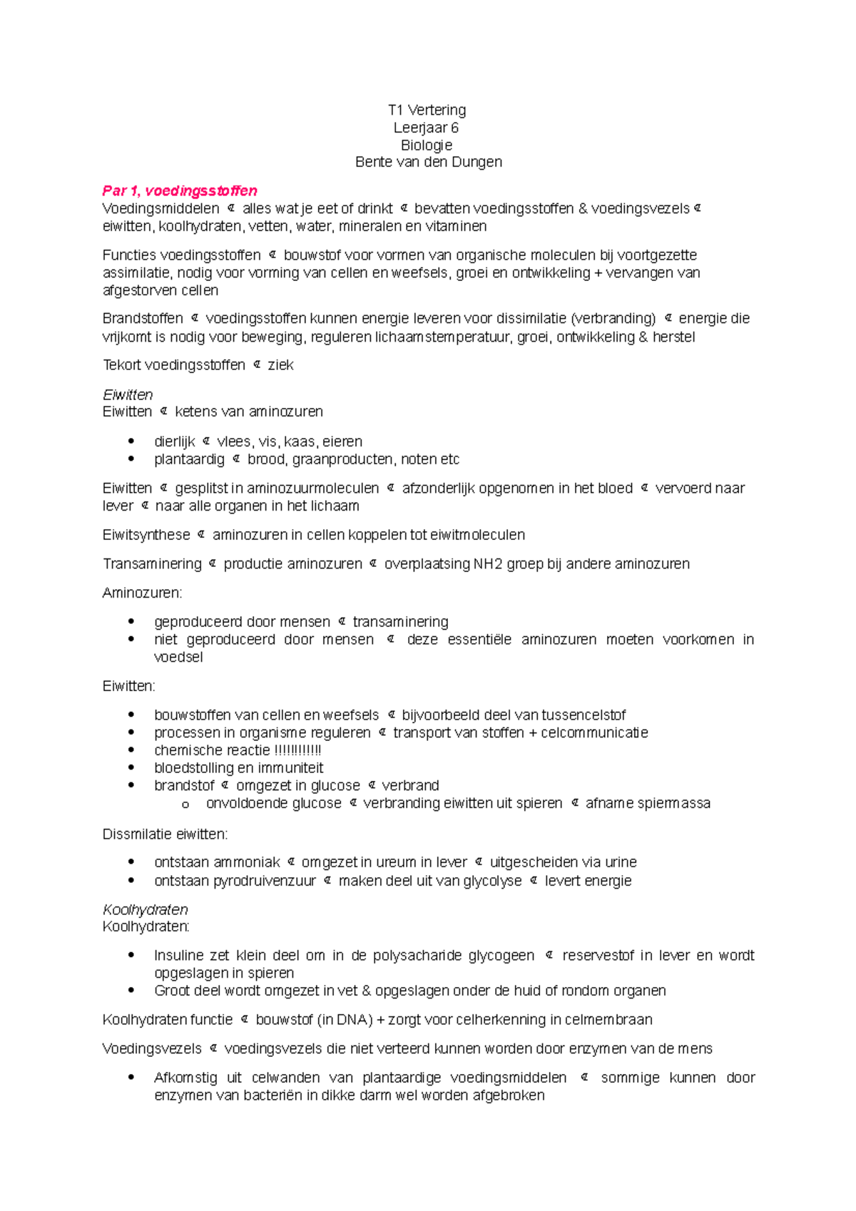 Biologie T1 vertering leerjaar 6 (docx) - T1 Vertering Leerjaar 6 ...